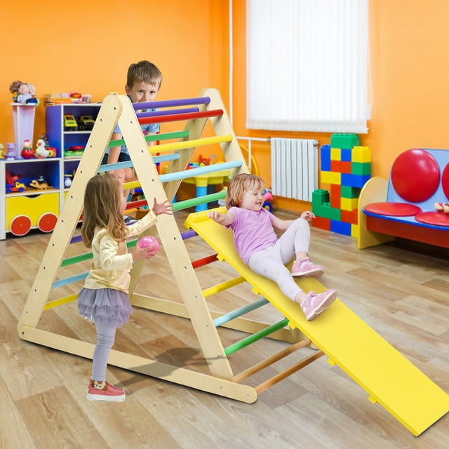 Costway Kid's Equipment Furniture: Foldable Wooden Climbing Triangle ...