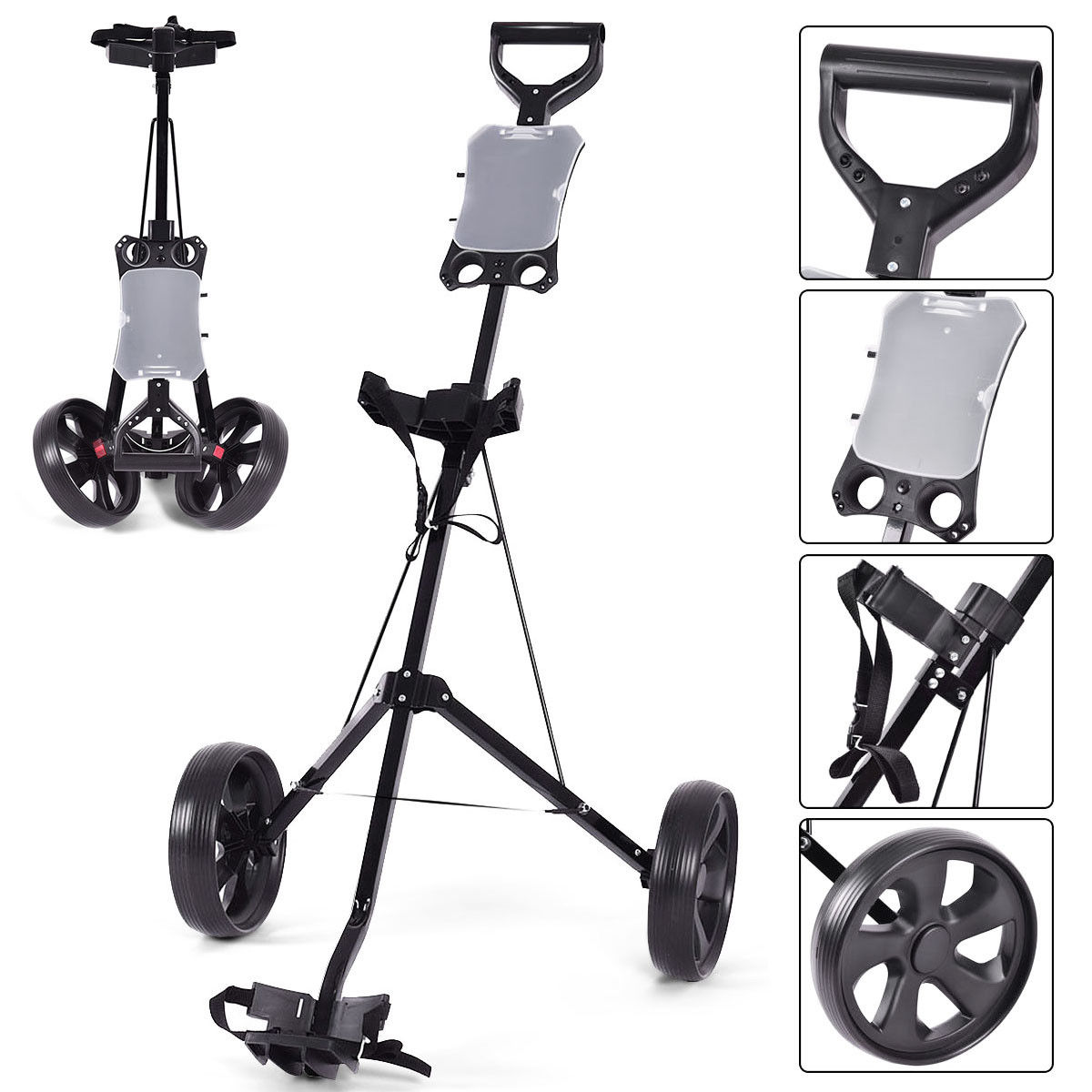 Goplus Folding Golf Push Cart for Youth & Junior, 4 Wheels with ...