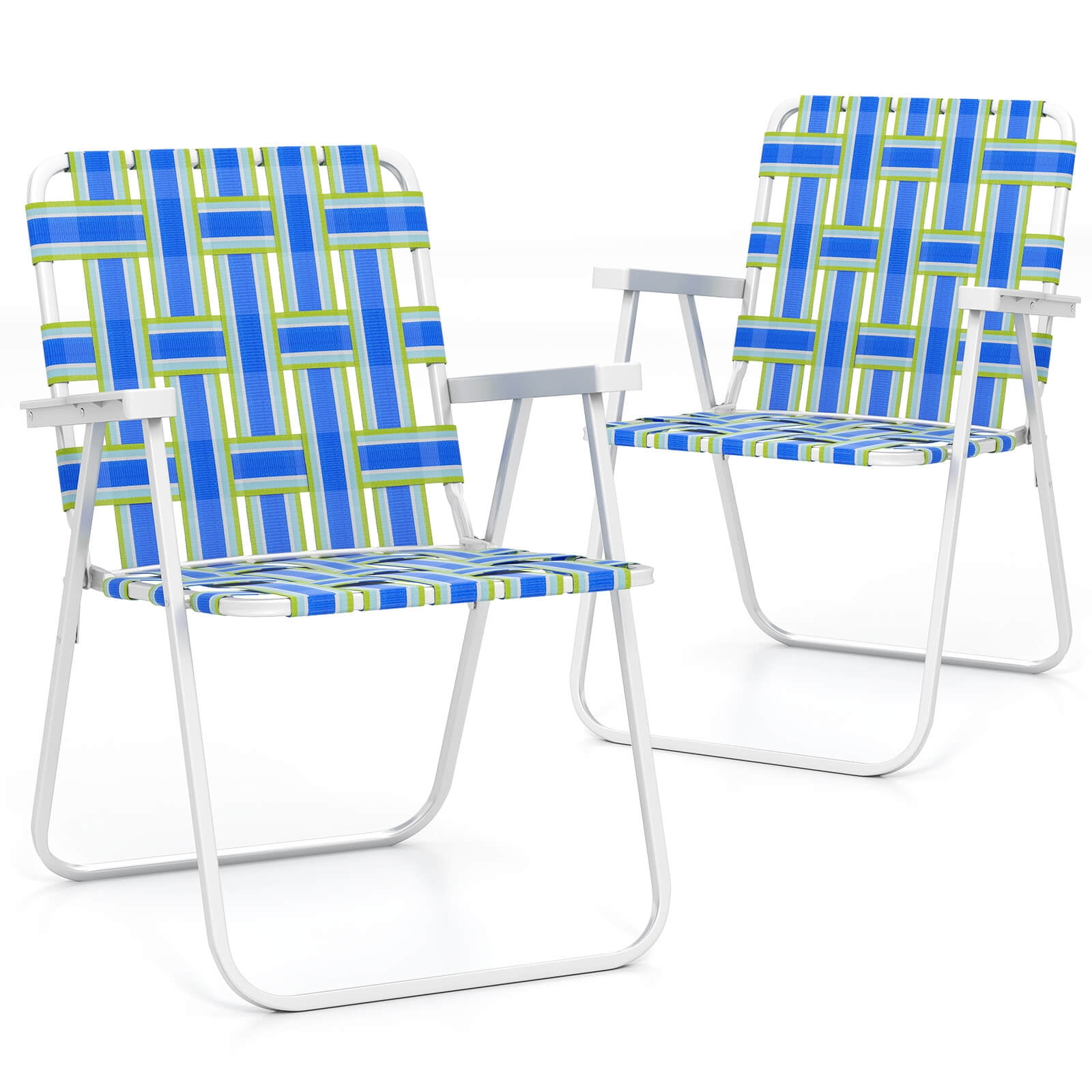 Costway Folding Beach Chairs Set of 2 with Armrests for Adults Loads up ...