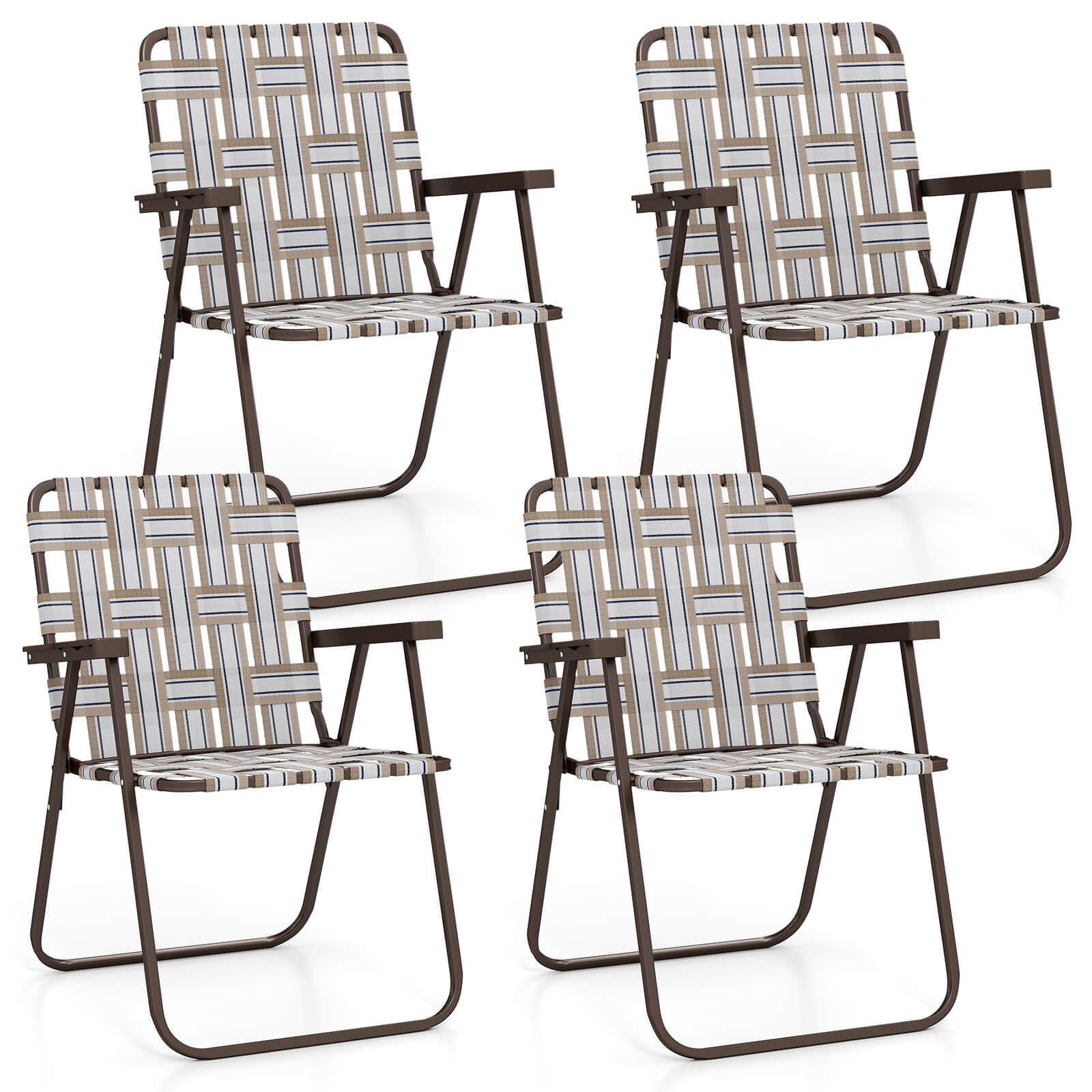Costway Folding Beach Chairs Set of 4 with Armrests for Adults Loads up ...