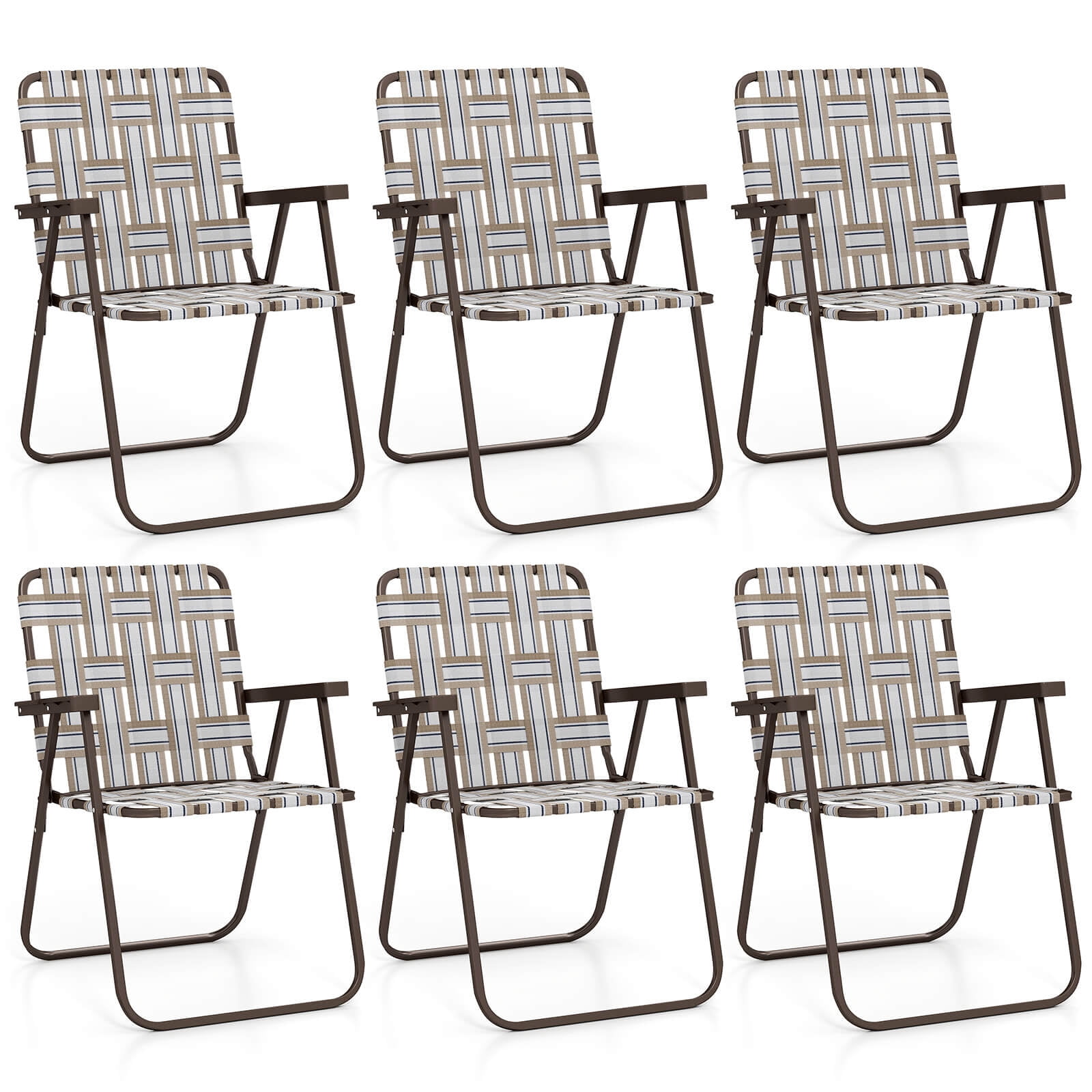 Costway Folding Beach Chairs Set of 6 with Armrests for Adults Loads up ...