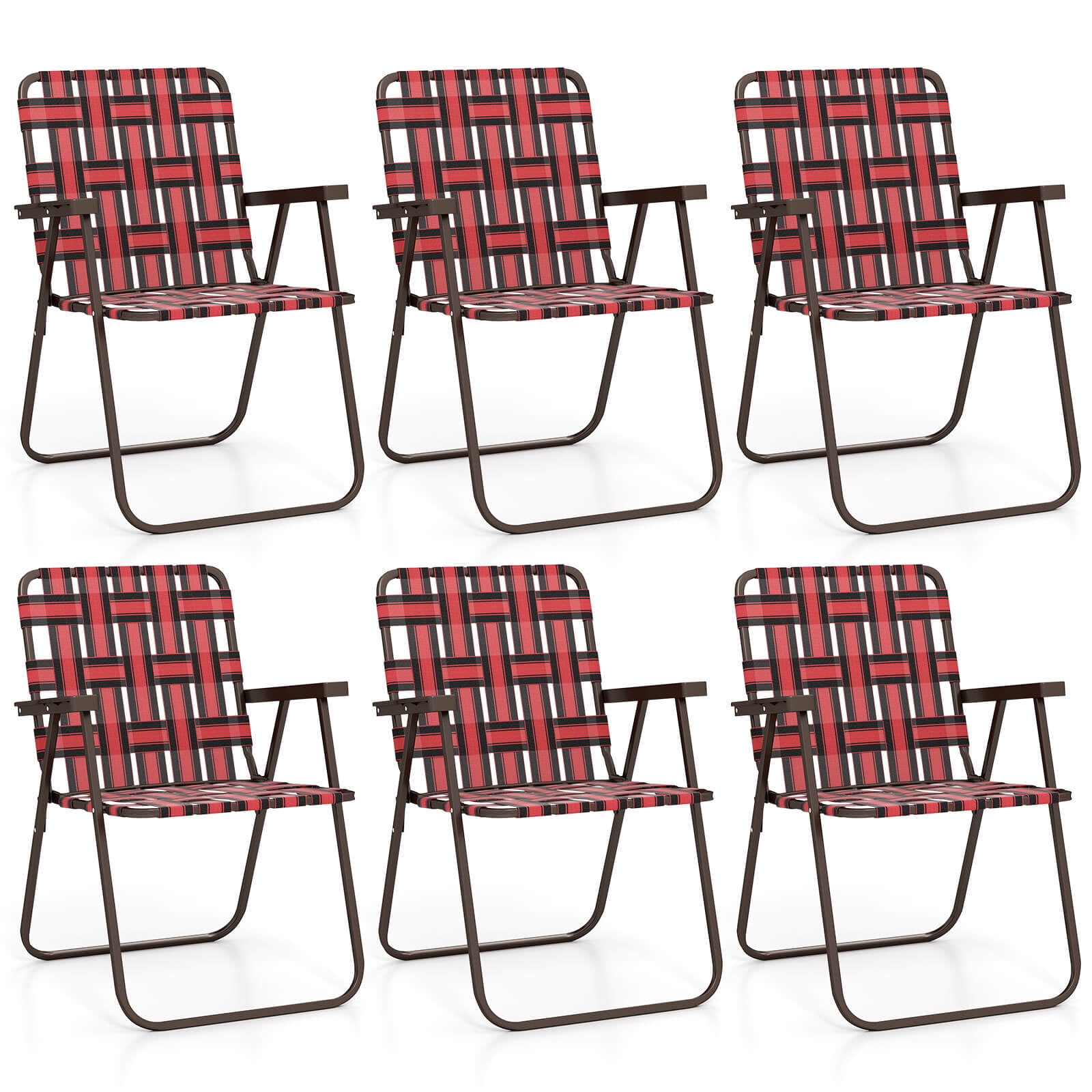 Costway Folding Beach Chairs Set of 6 with Armrests for Adults Loads up ...