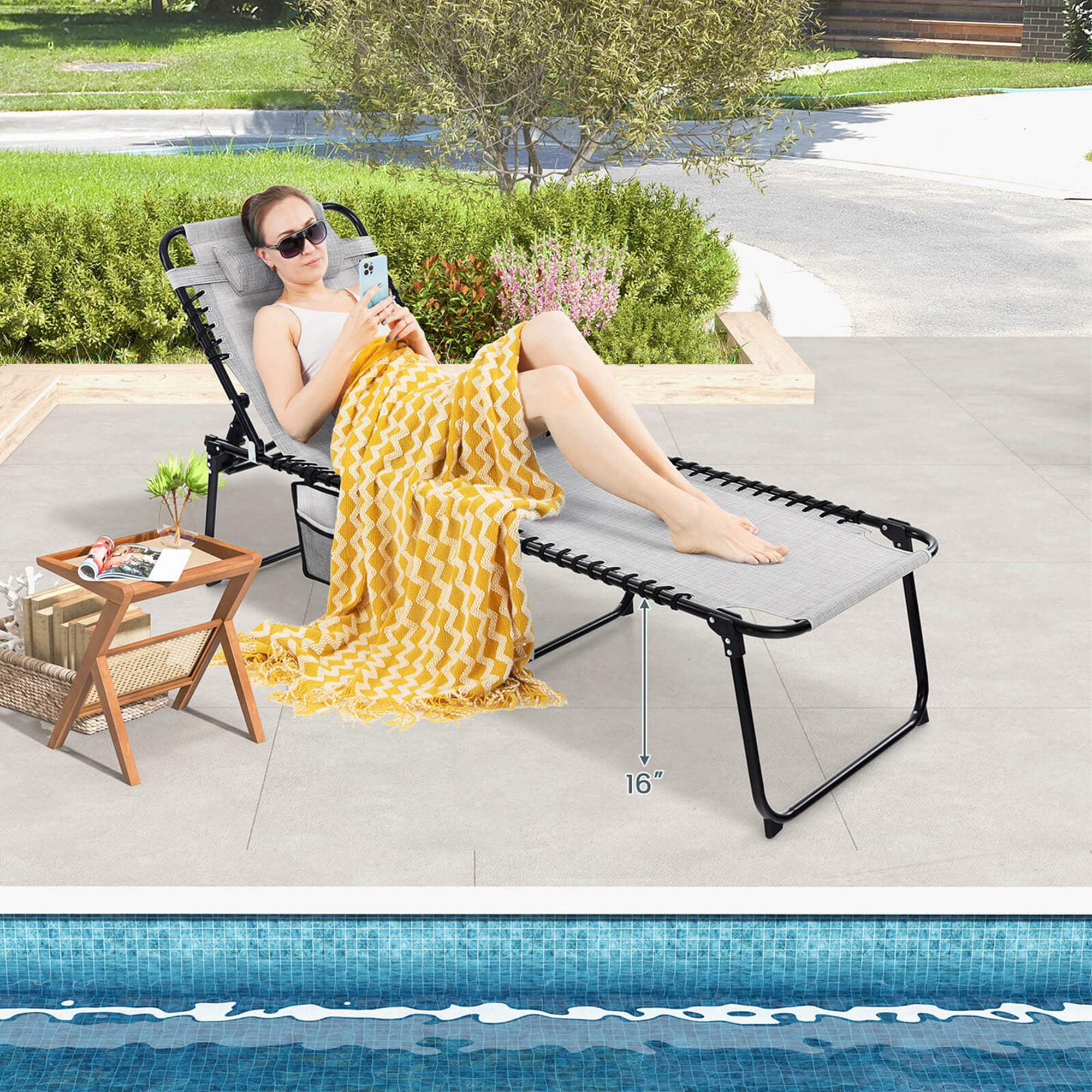 Costway Folding Beach Lounge Chair w/ Pillow - Heightened Costway Folding Beach Lounge Chair w/ Pillow - Heightened
