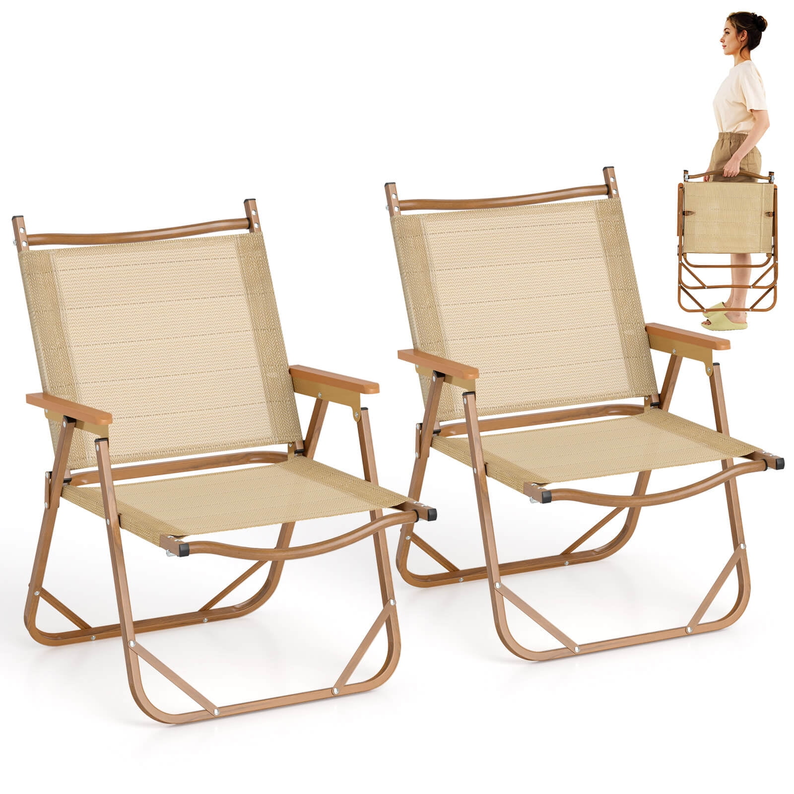 Costway Folding Camp Chairs Set of 2 with Aluminum Frame Support 400 ...