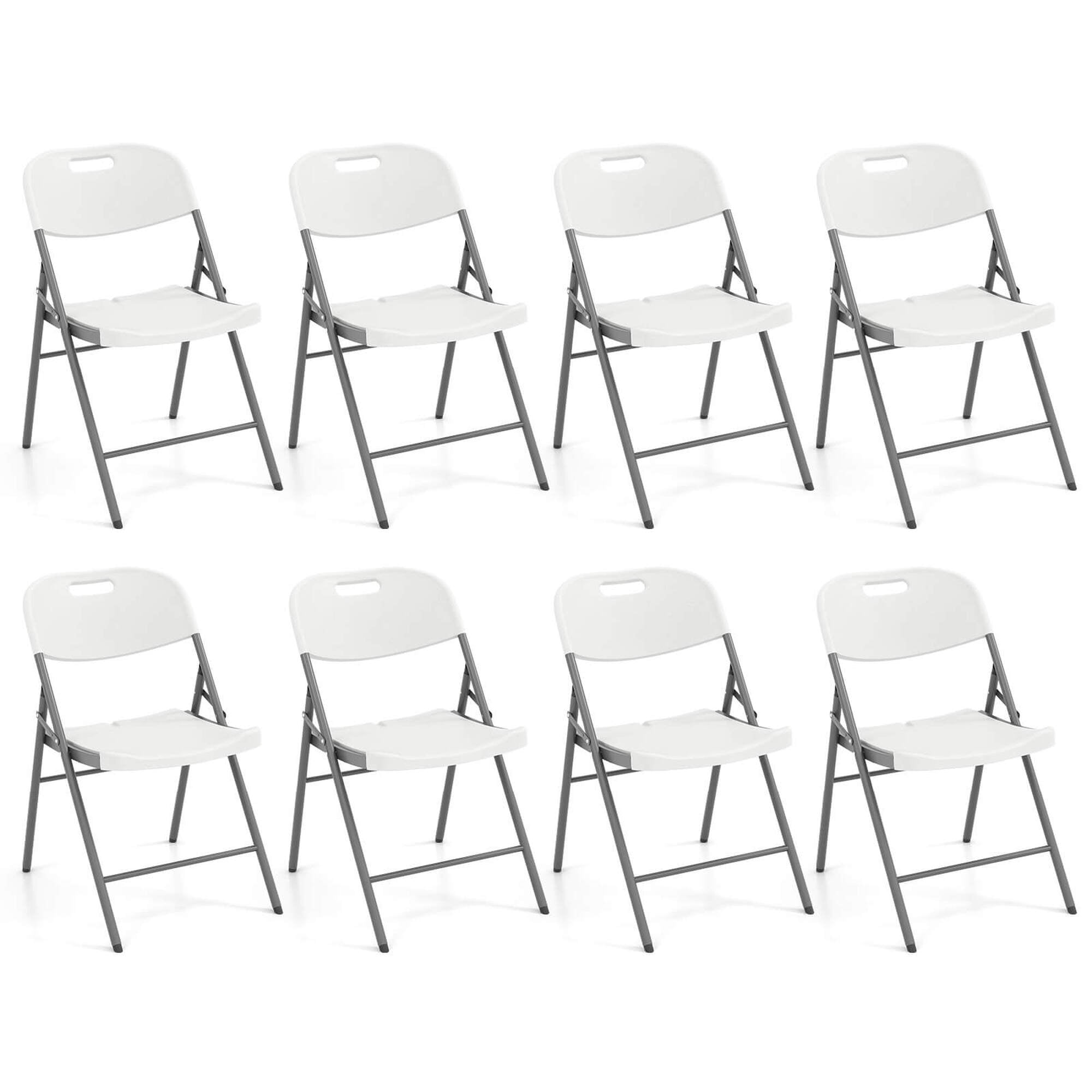 Costway Folding Chairs Set of 8 HDPE Plastic Chairs with Metal Frame ...