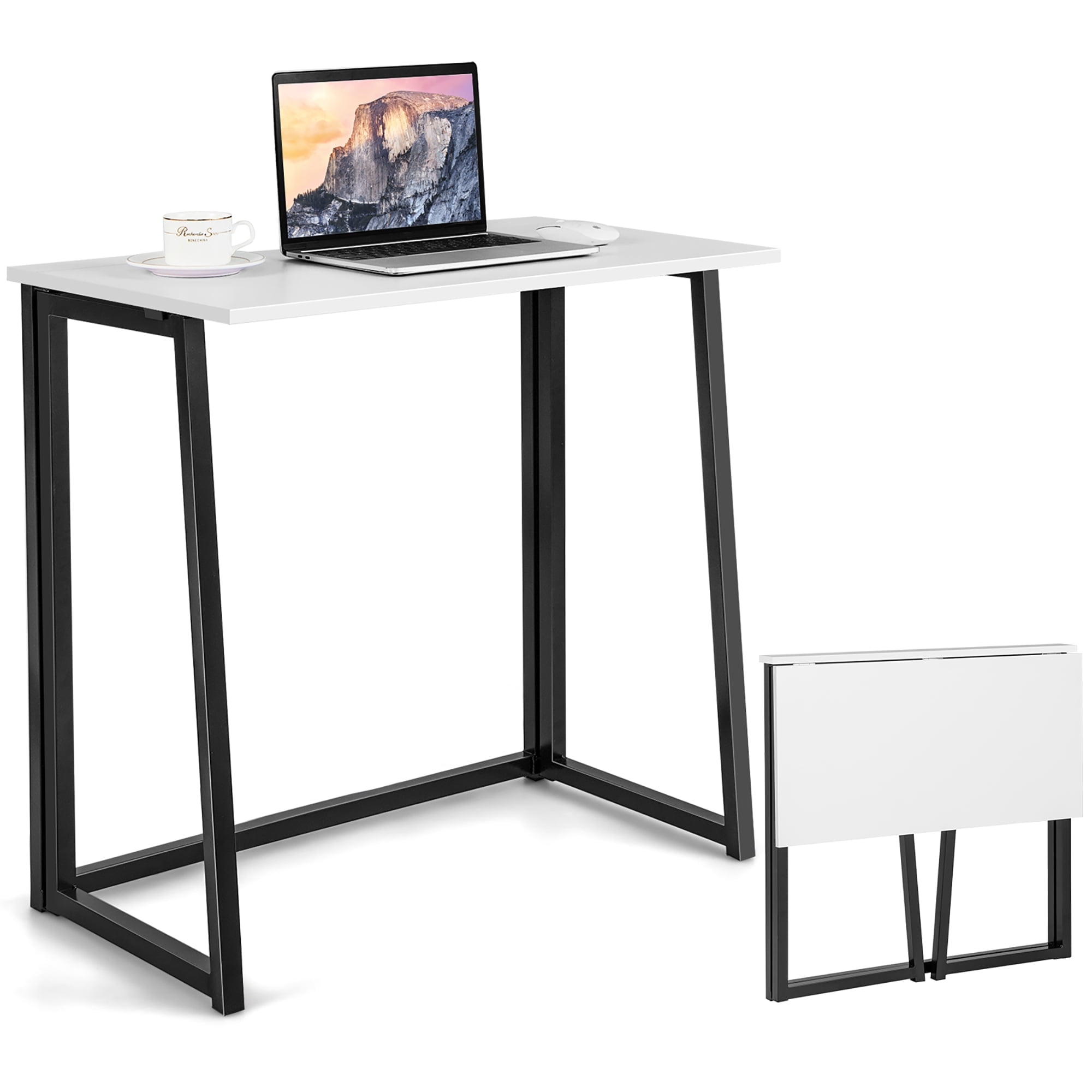 Costway Folding Computer Desk No Assembly Study Writing Table for Small ...