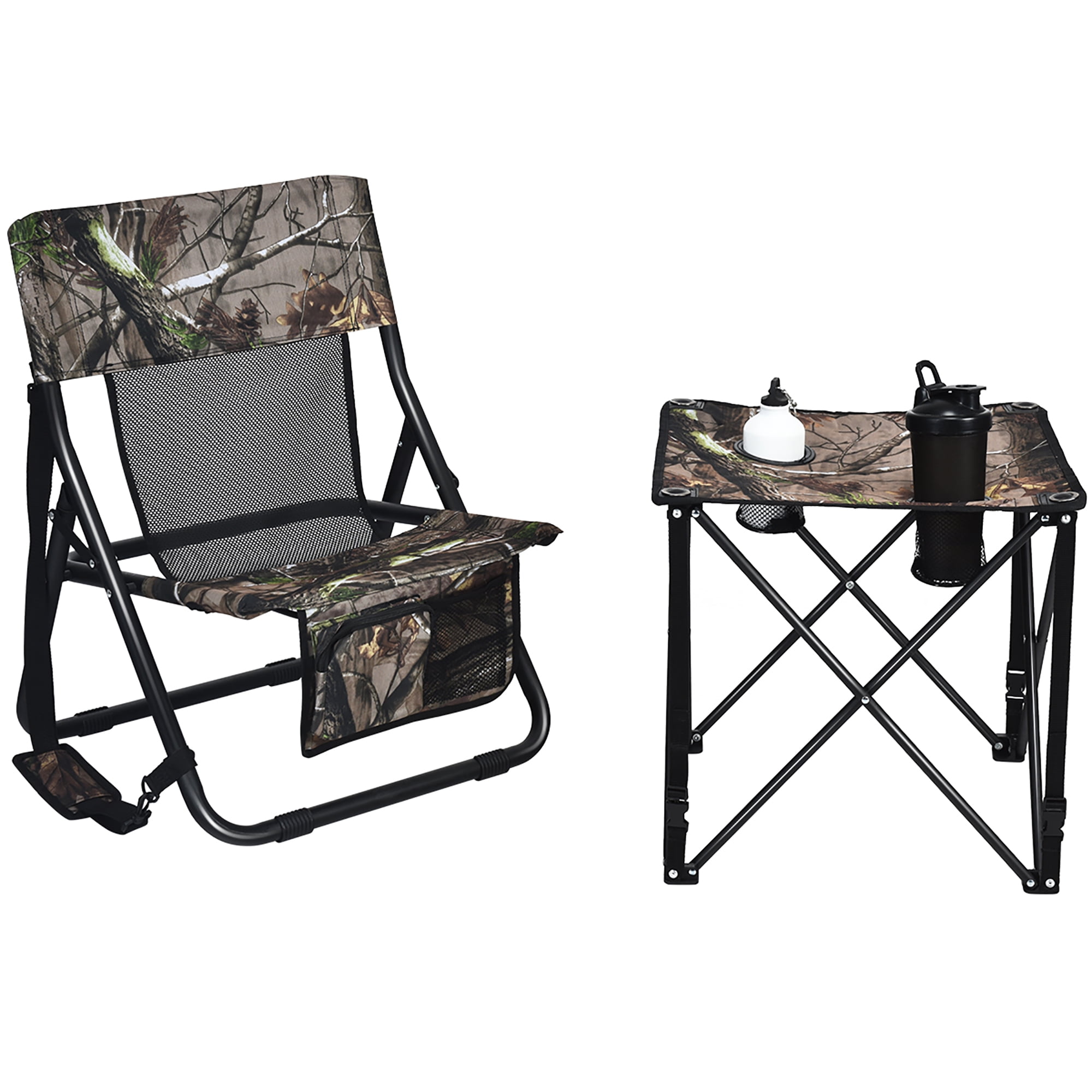 Costway Folding Hunting Chair and Table Set Portable Outdoor Camping ...