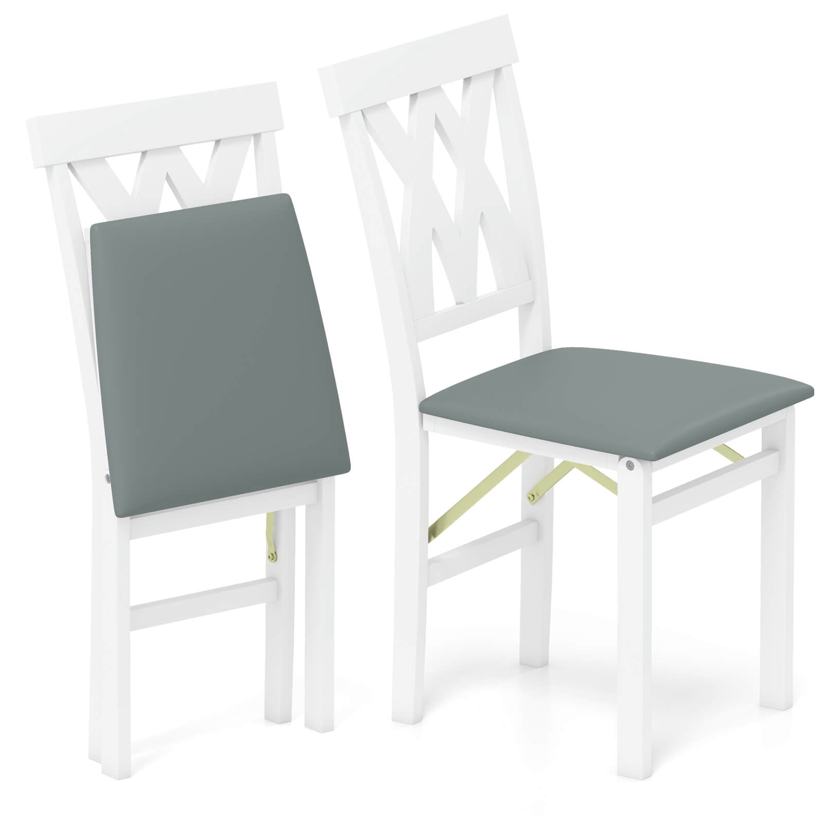 Costway Folding Kitchen Chairs Set of 2 with Rubber Wood Frame Padded ...