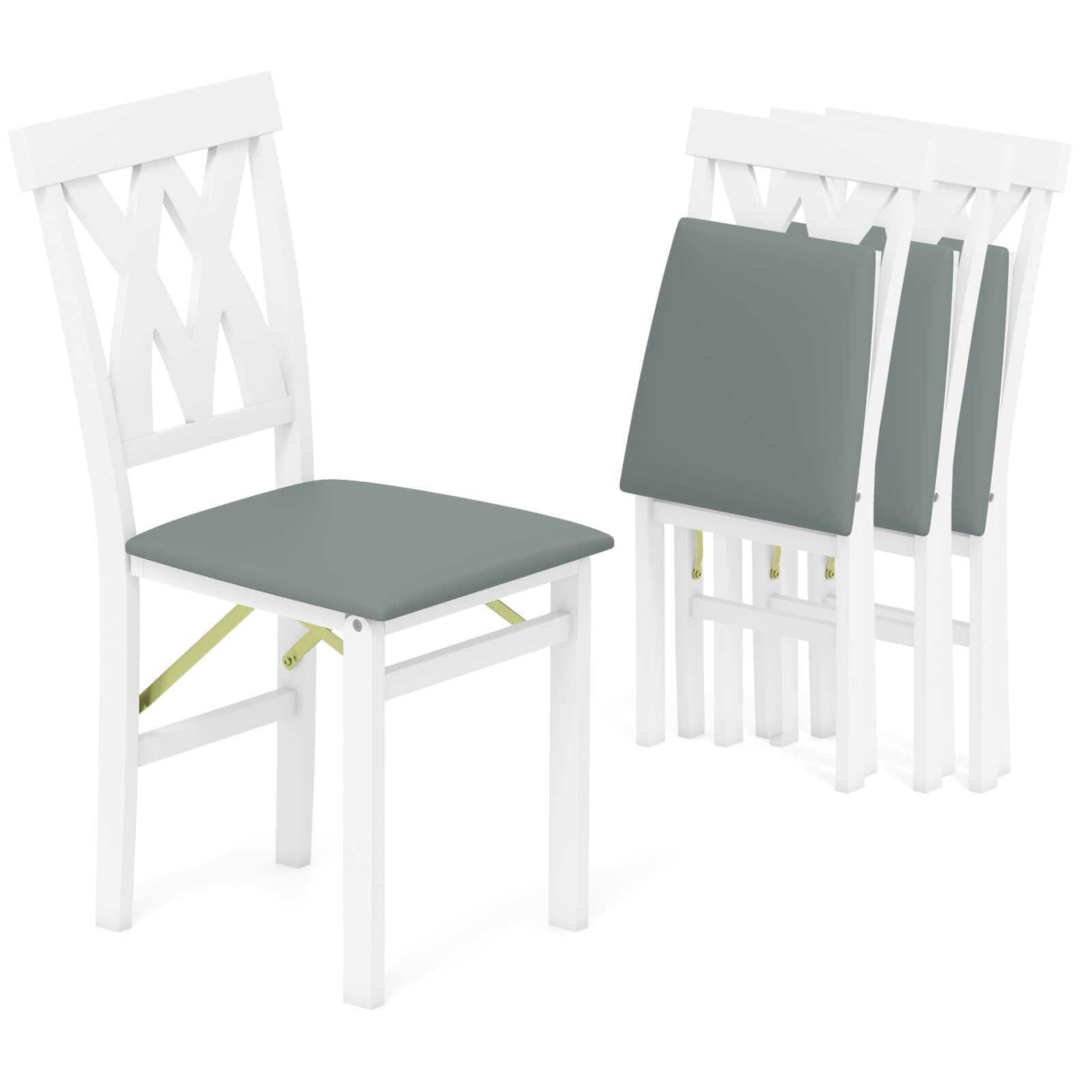 Costway Folding Kitchen Chairs Set of 4 with Rubber Wood Frame Padded ...