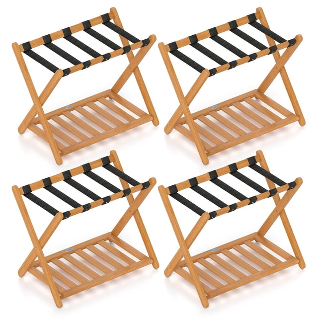 Costway Folding Luggage Racks Set of 4 with Storage Shelf & 5 Nylon ...