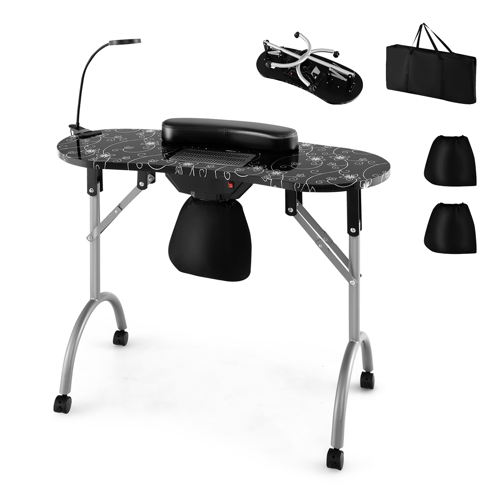 Costway Black Manicure Nail Table Portable Station Desk Spa Beauty ...