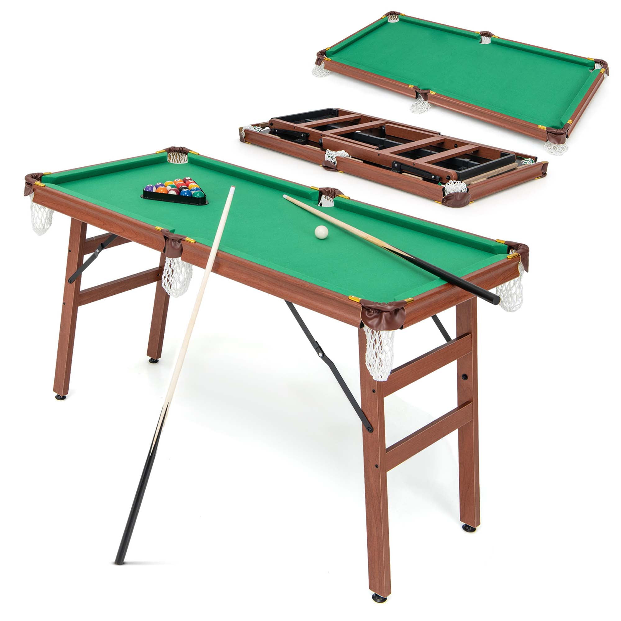 Costway Folding Pool Table Set with Foldable Legs Adjustable Foot ...