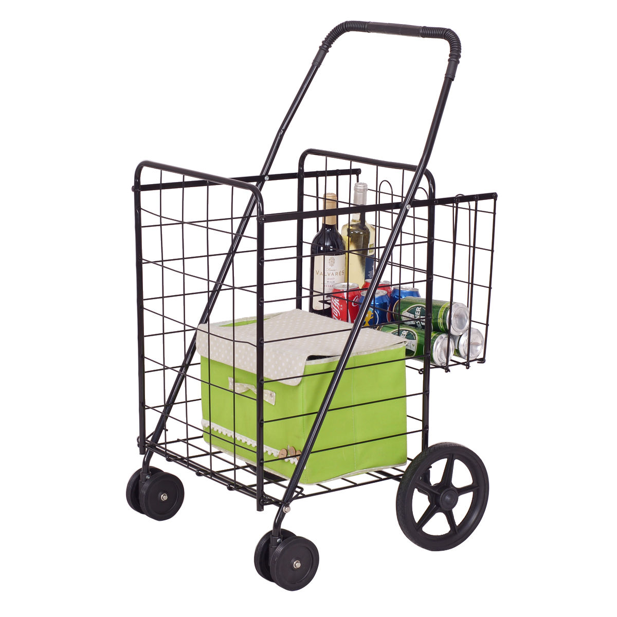 Topbuy Folding Shopping Cart Jumbo Double Basket Grocery Cart with ...