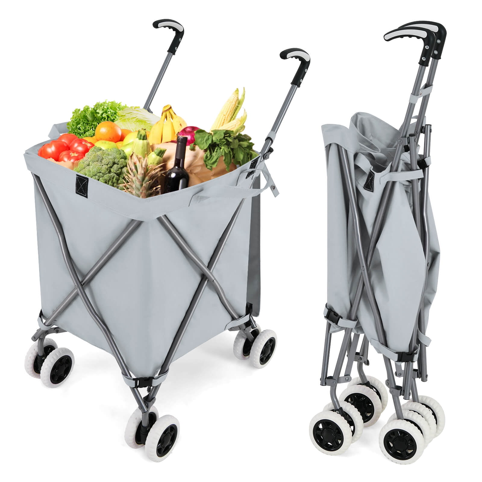 Costway Folding Shopping Cart Utility with Water-Resistant Removable ...