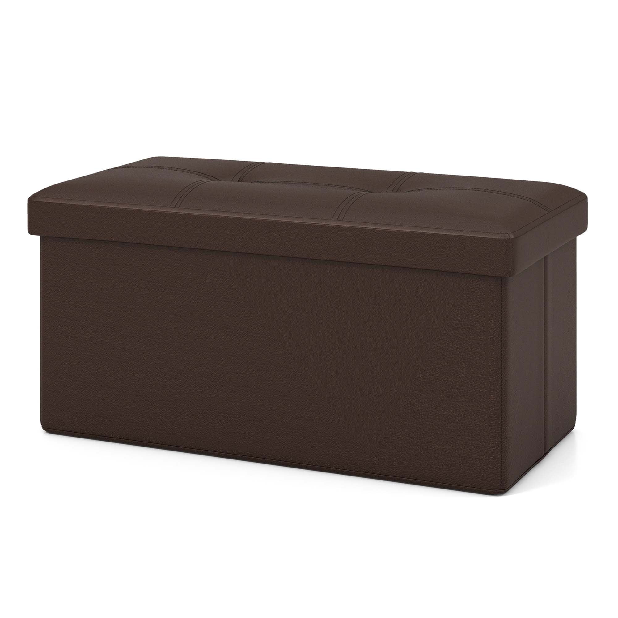Costway Folding Storage Ottoman Upholstered Rectangle Footstool PVC ...