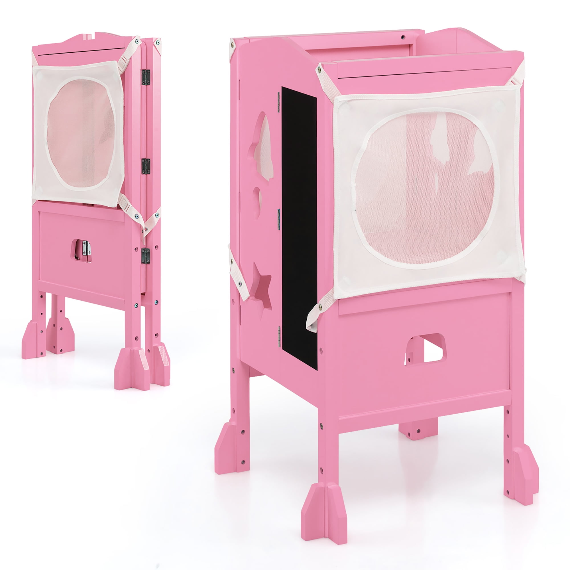 Costway Wooden Children's Kitchen Tower & Adjustable Height Folding ...