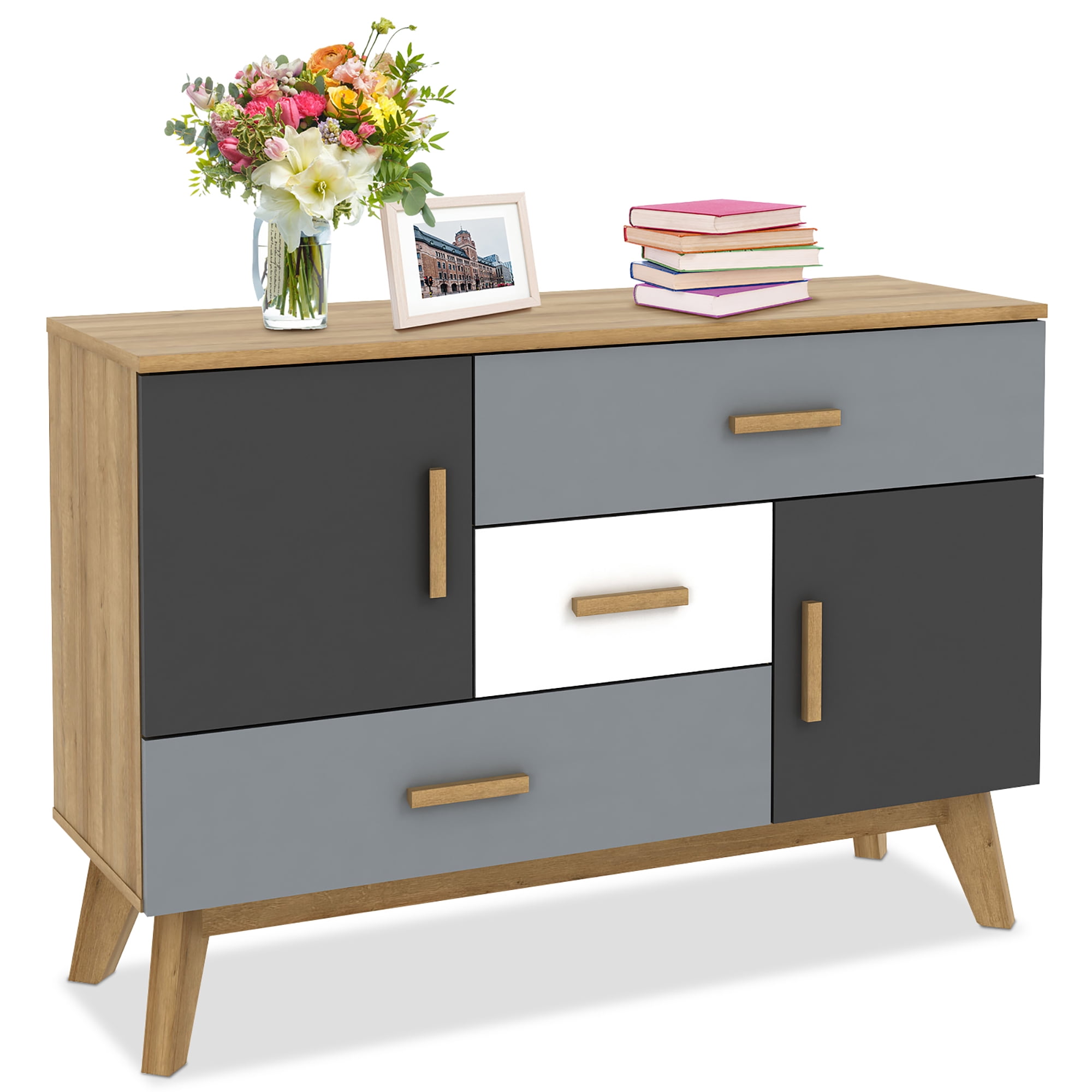 Costway Free-standing Storage Cabinet Modern Floor Cabinet w/2 Doors ...