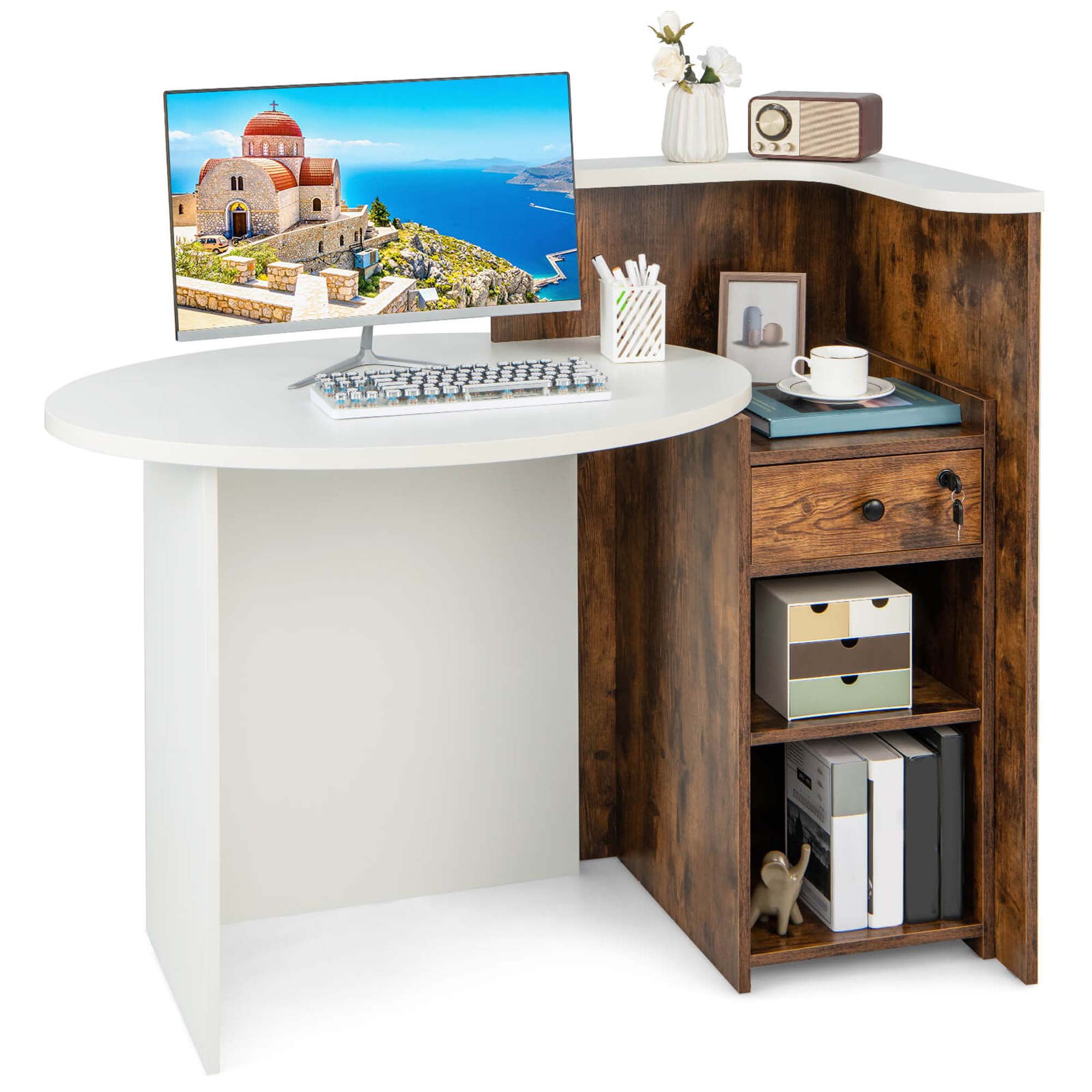 Costway Front Reception Counter Desk Checkout Office Desk with Open ...