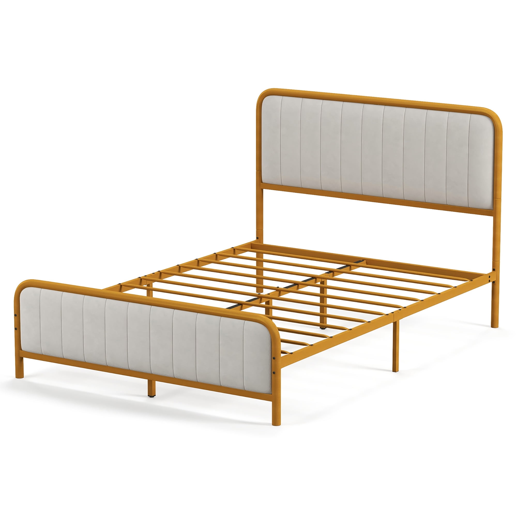 Costway Full Gold Metal Bed Frame, Velvet Headboard, Solid Slats, Off ...