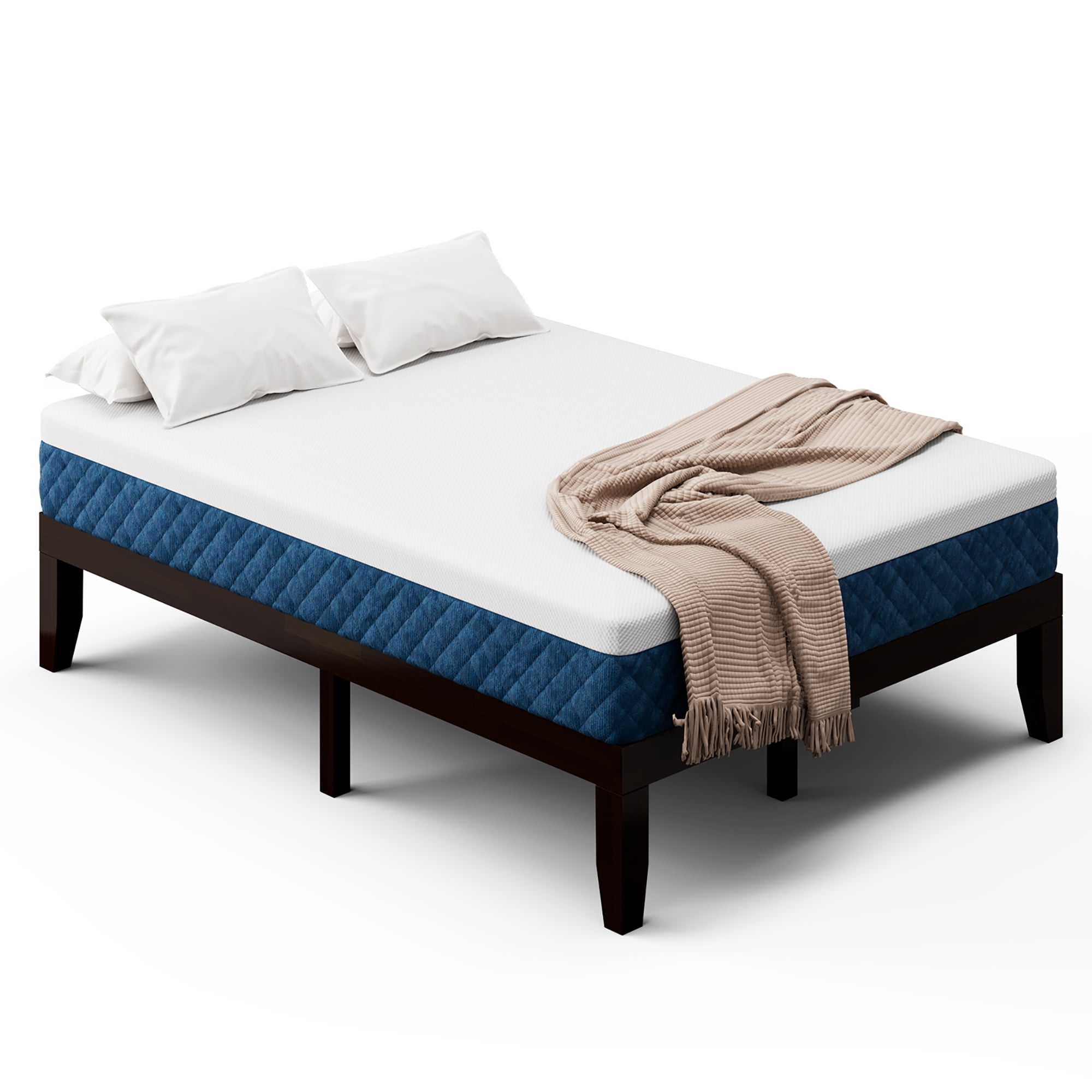 Costway Full Size Bed Frame 10 Gel Foam Mattress Set CertiPUR US Espresso Walmart