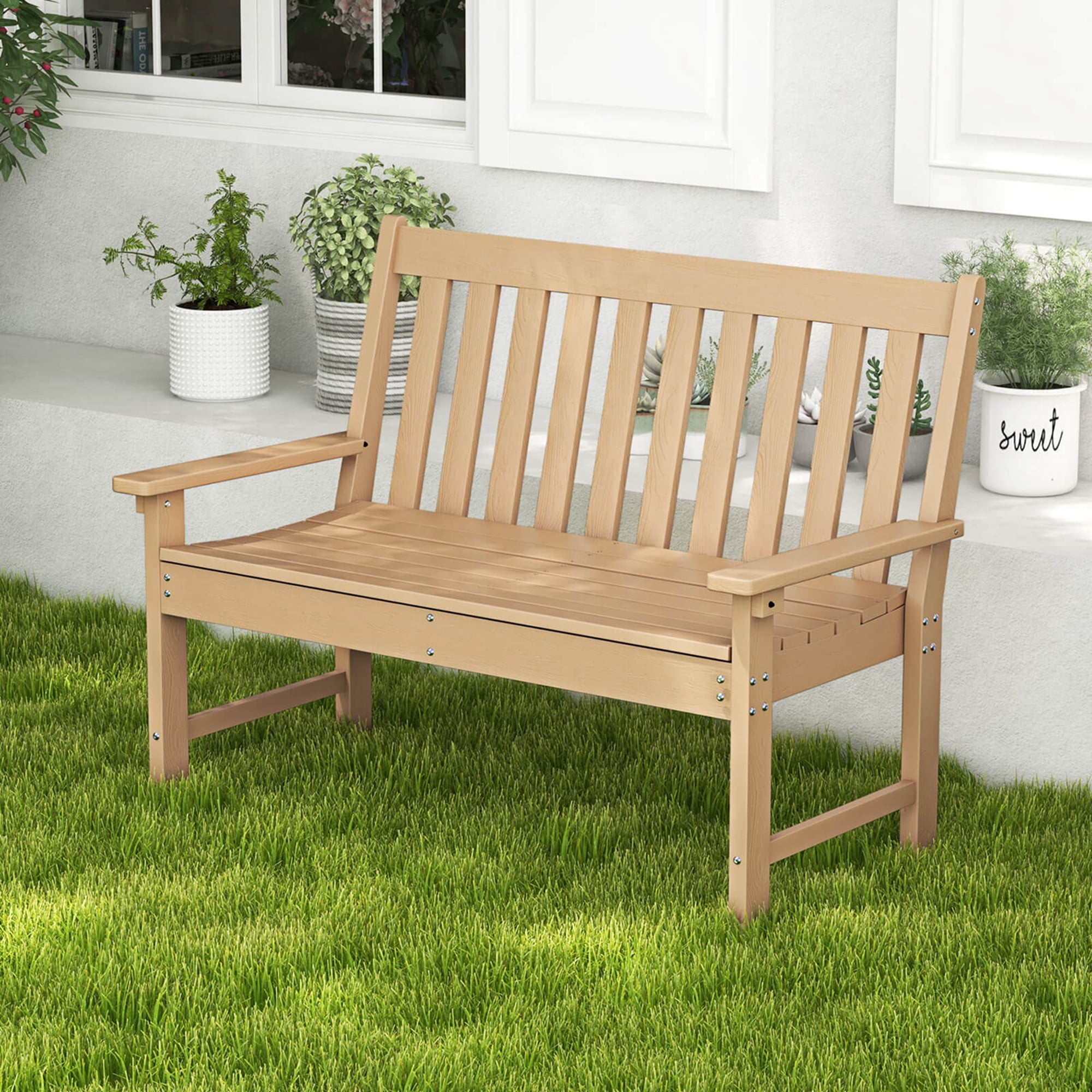 Costway Garden Bench All-Weather HDPE 2-Person Outdoor Bench for Front ...