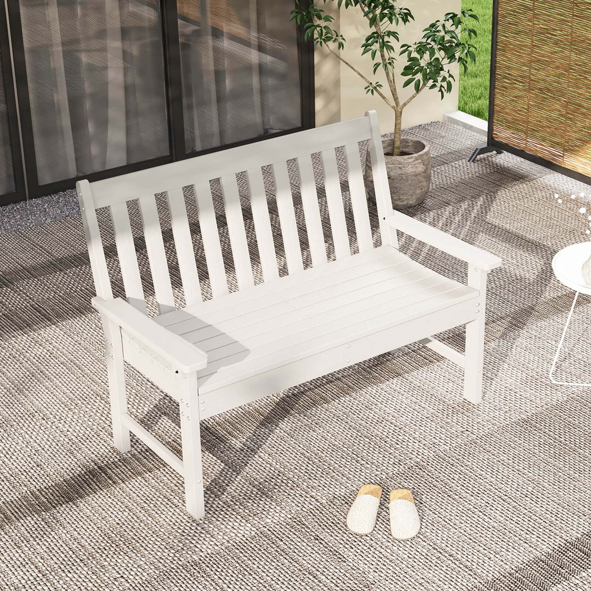 Costway Garden Bench All-Weather HDPE 2-Person Outdoor Bench for Front ...