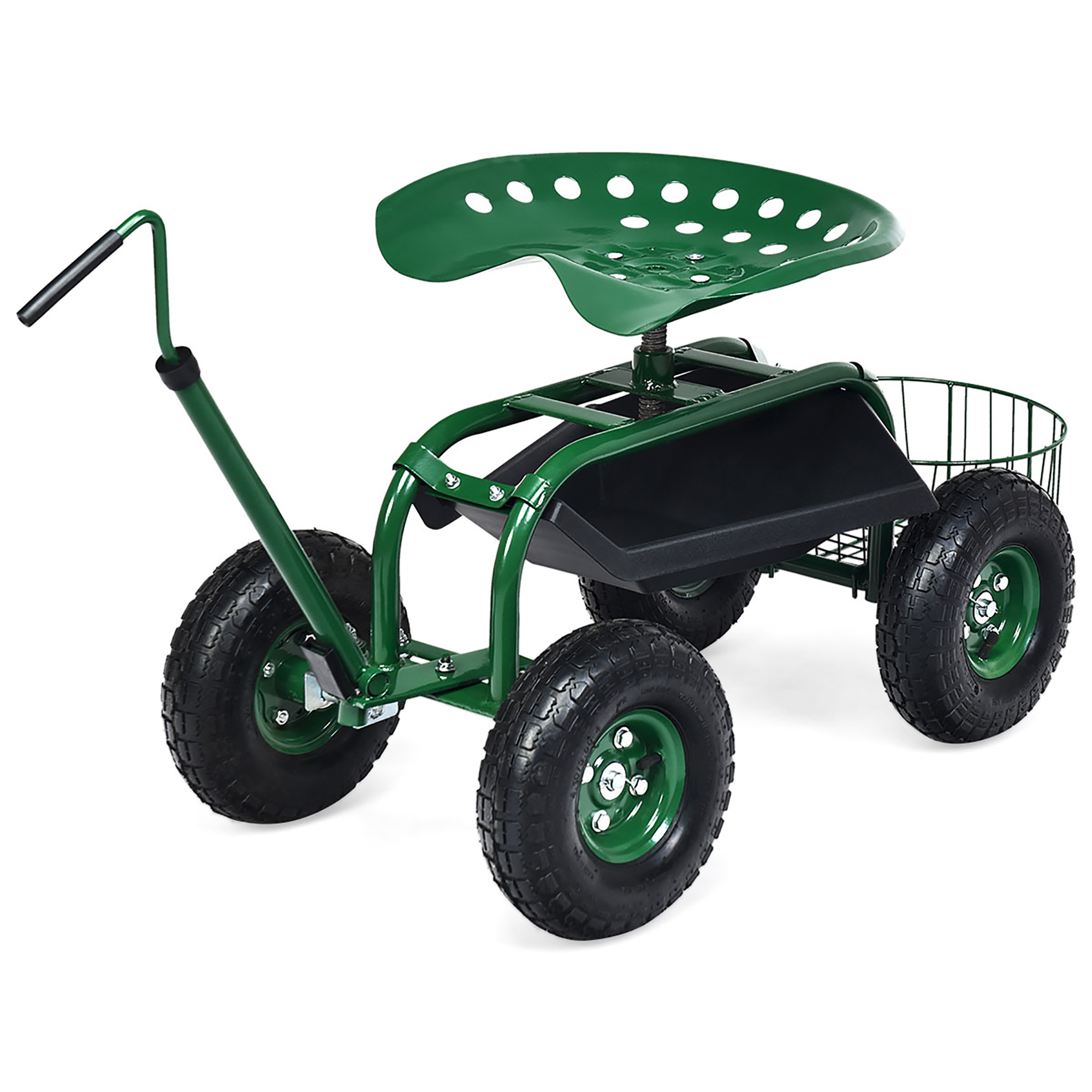 Costway Green Garden Cart with Storage Tray, Adjustable Seating ...