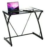 Costway Large Home Office Glass Top Computer Desk, Z-Shaped Metal Frame ...