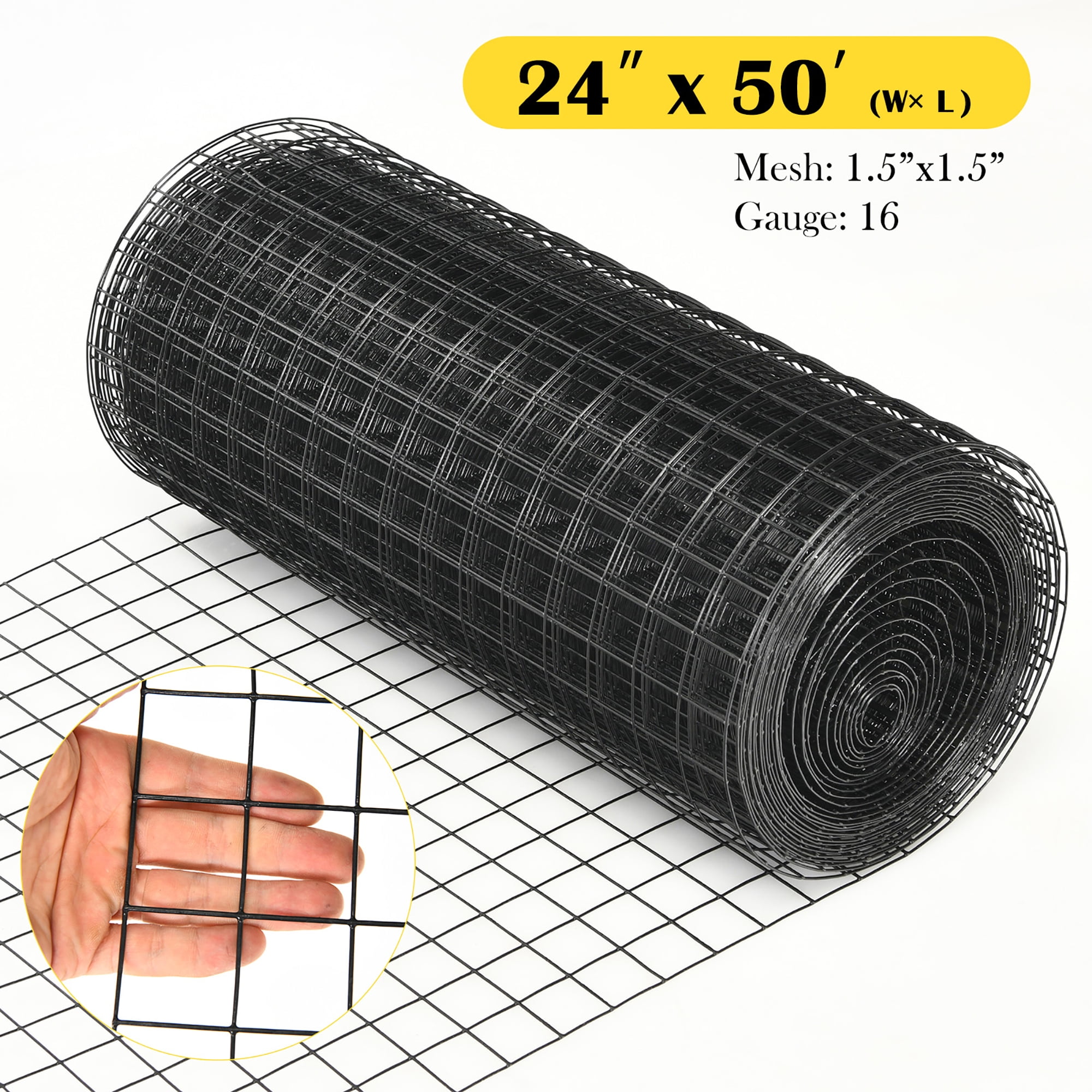 Costway 16 Gauge Steel Poultry Fencing Roll, 24''x50’ Black Vinyl ...