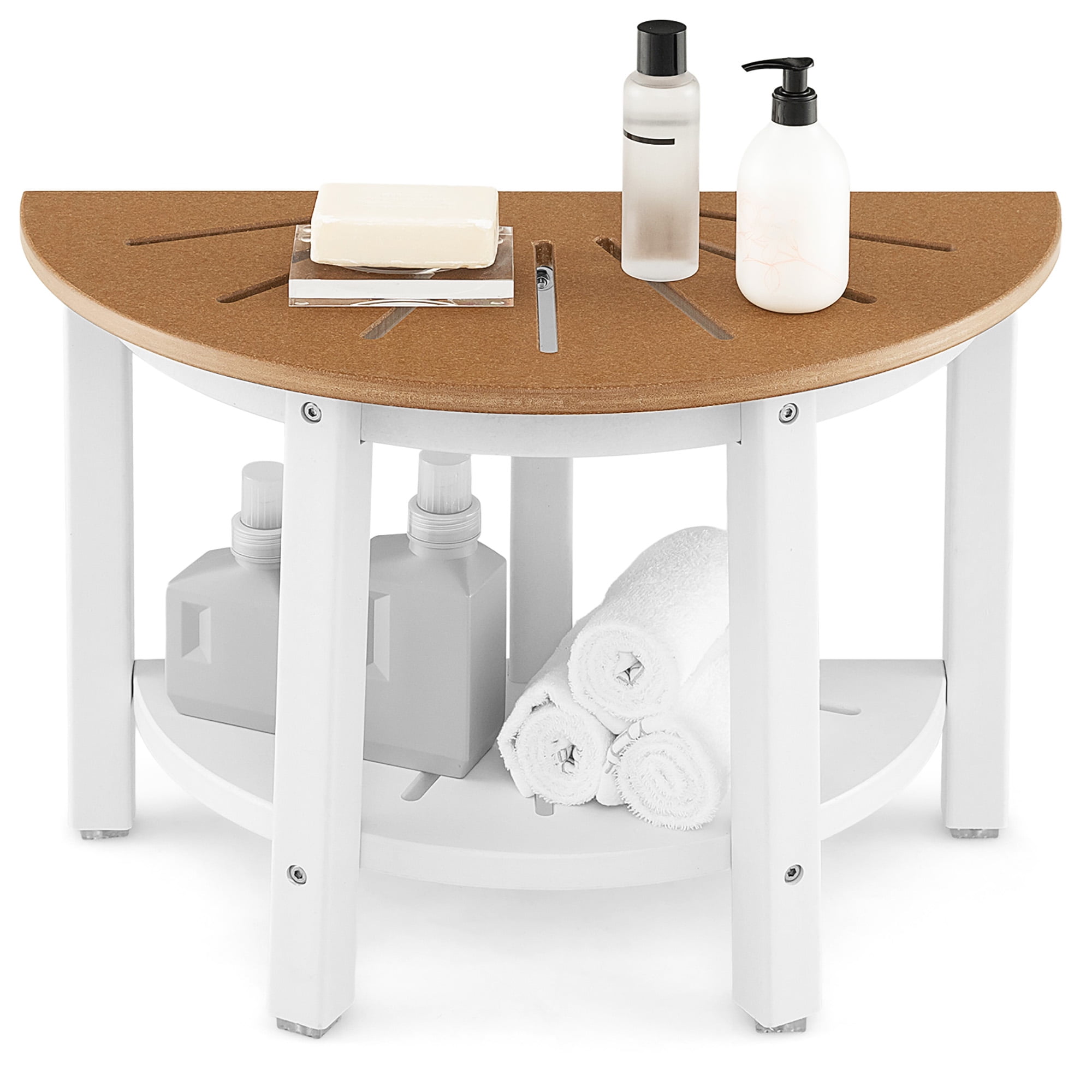 Costway Heavy Duty Waterproof HDPE Semicircular Shower Bench, 2-Tier ...