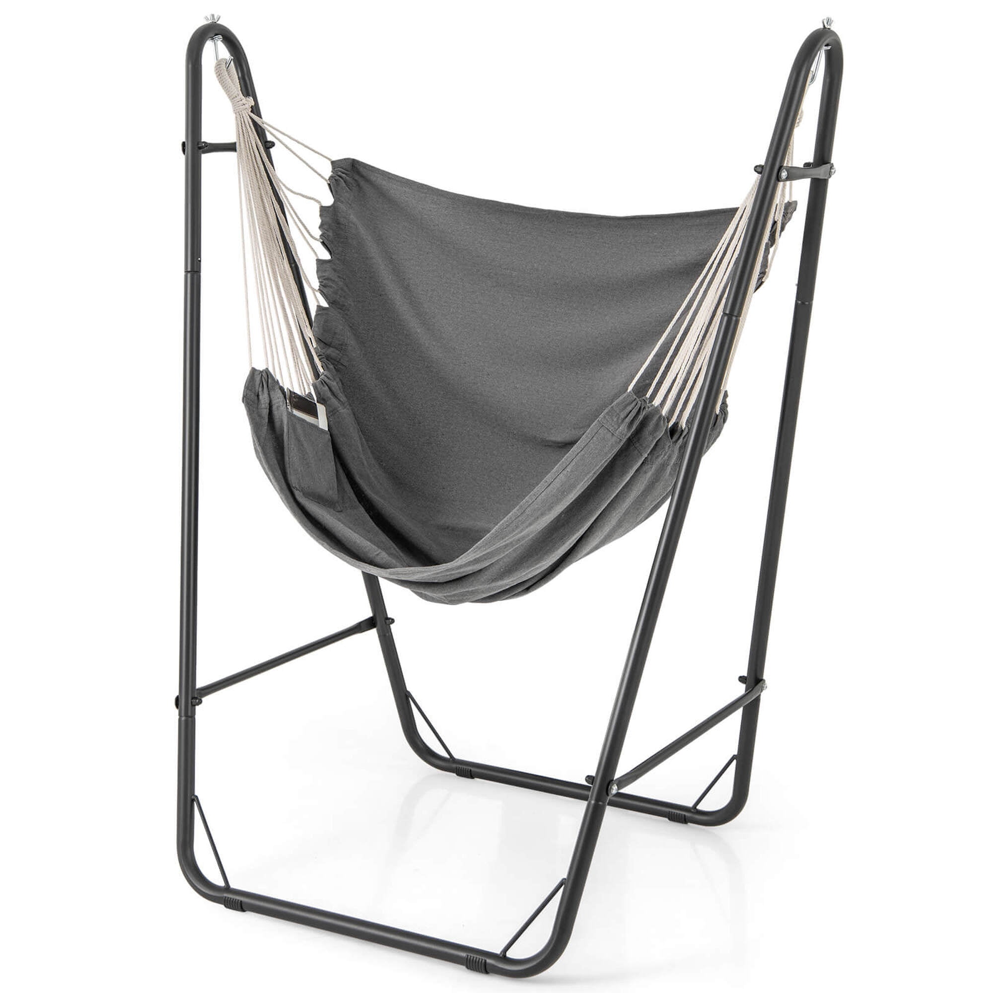 Costway Heavy-duty Hammock Chair with Stand Metal Frame Storage Pocket ...