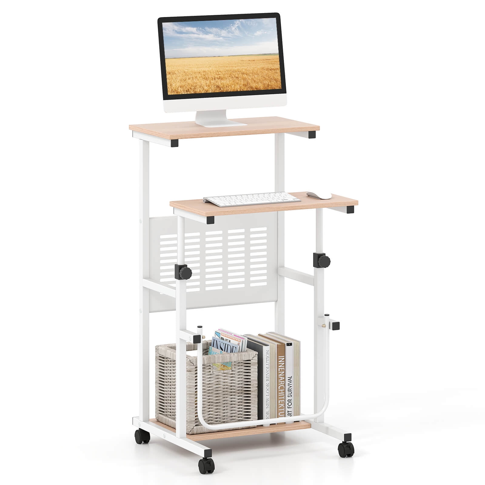 Costway Small Office Workstation with Height Adjustable, Sit Frame ...