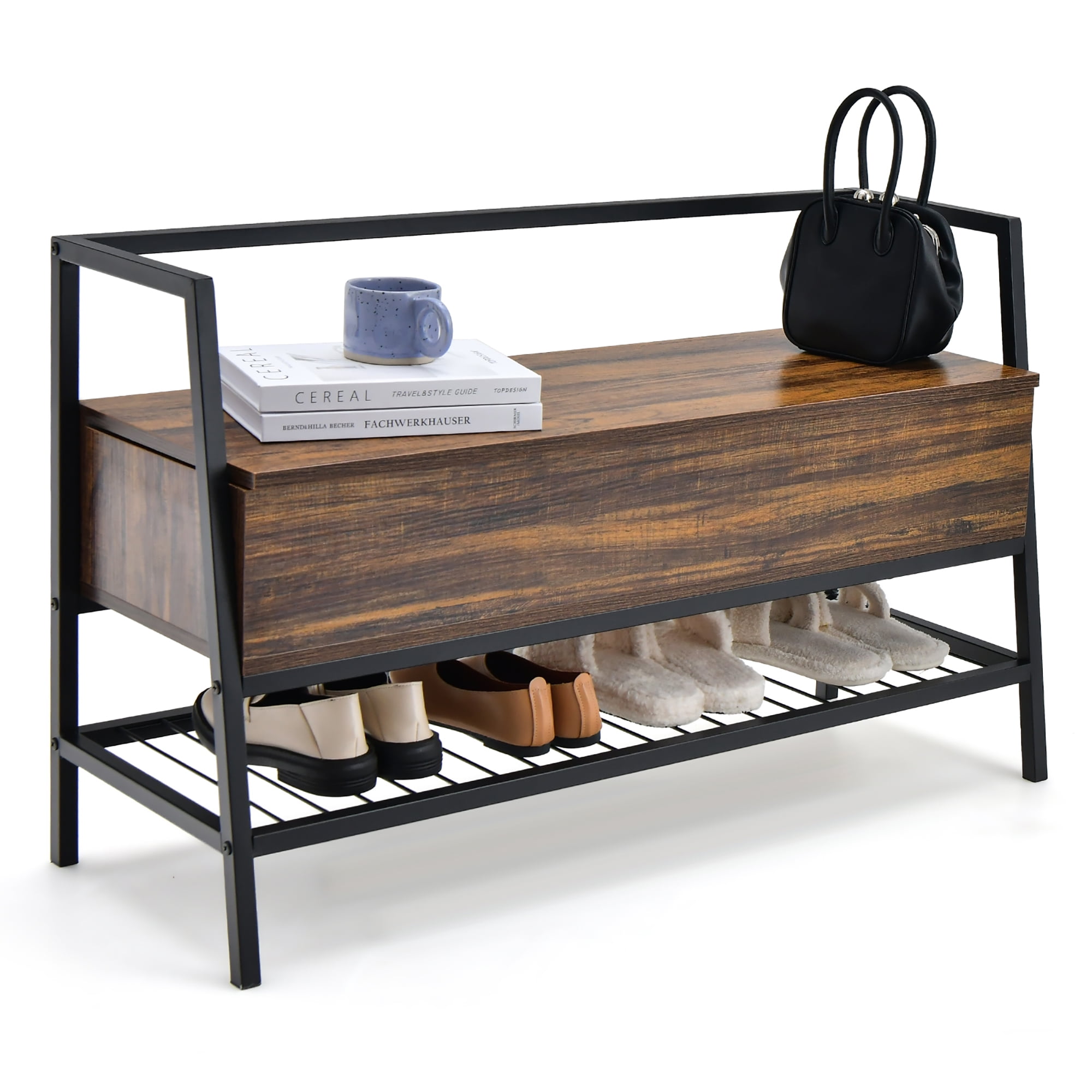 Costway Industrial Shoe Bench Rack with Seating, Premium Gas Lift ...