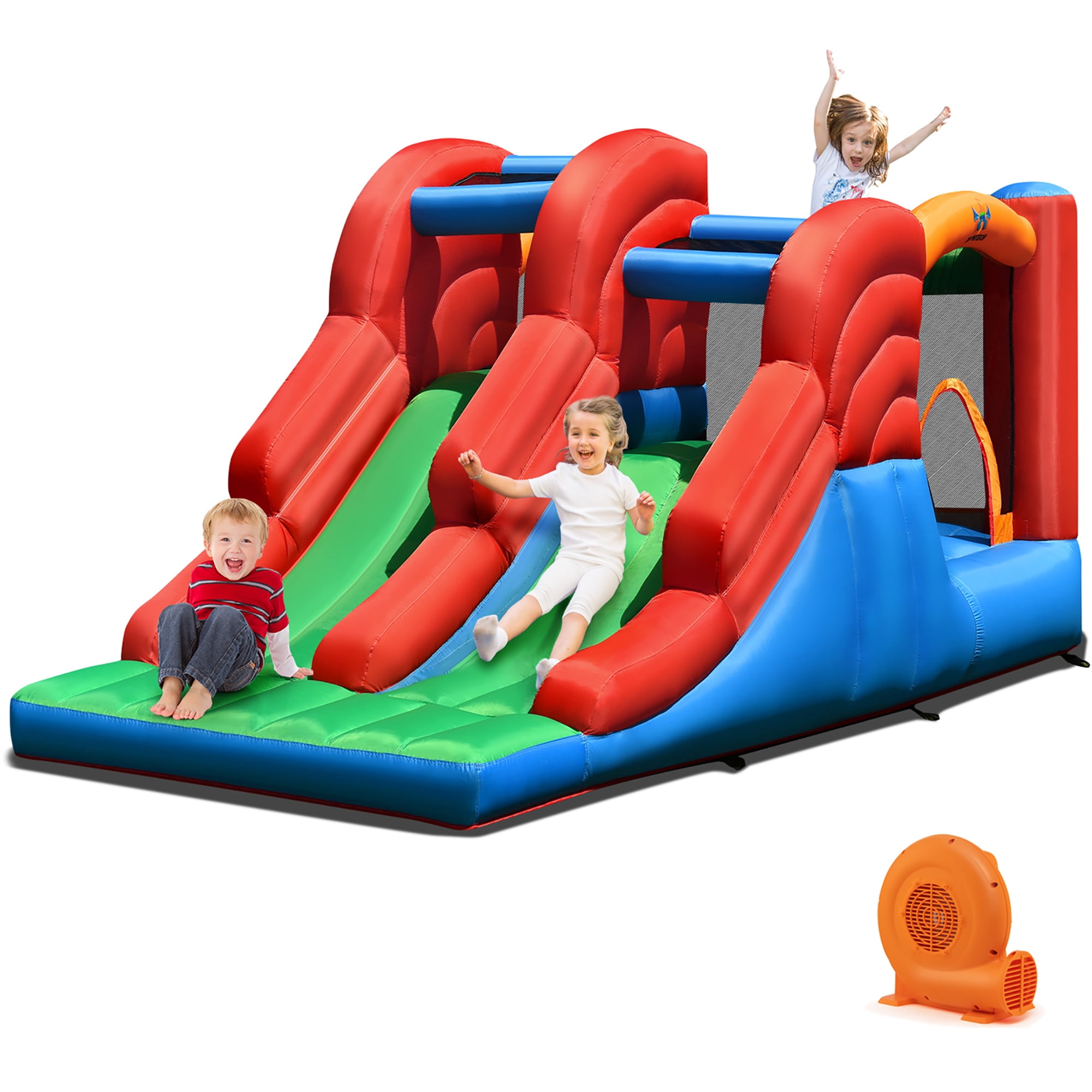 Costway 3-in-1 Inflatable Jumper Bounce House, Dual Slides Jumping ...