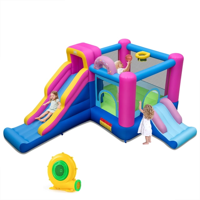 Costway Inflatable Bounce House with Slides Jumping Area Climbing Wall ...