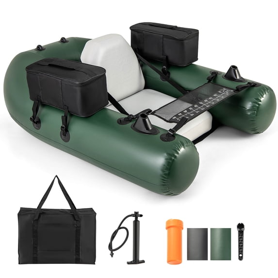 Costway Inflatable Fishing Float Tube with Fish Ruler Angling Base 2 ...