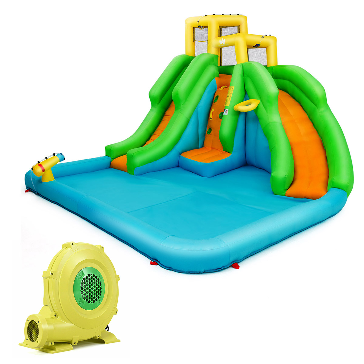 Costway 7 in 1 Inflatable Dual Bounce Slide Water Park Climbing Bouncer ...