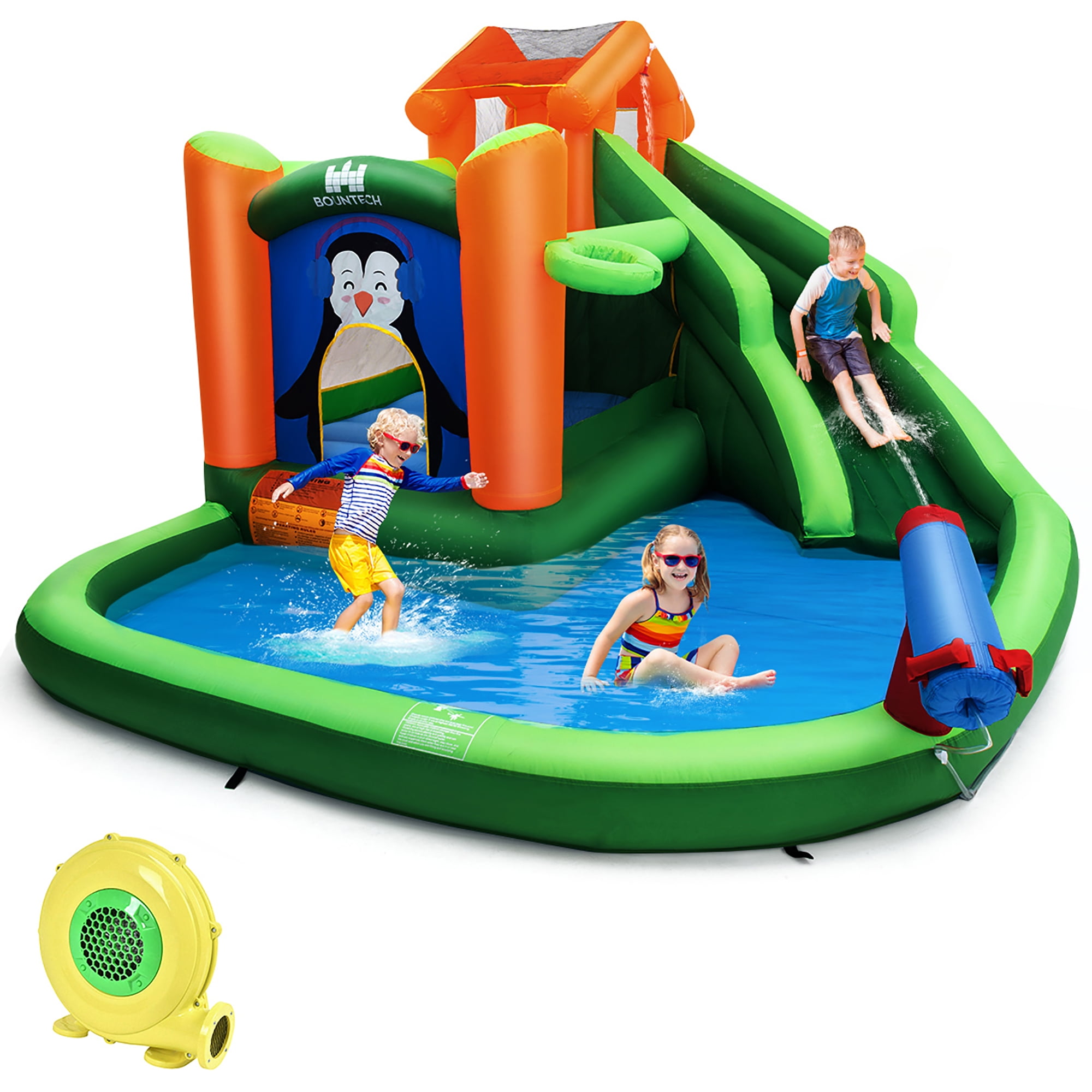 Costway Inflatable Water Park Slide Bouncer w/ Splash Pool Water Cannon ...