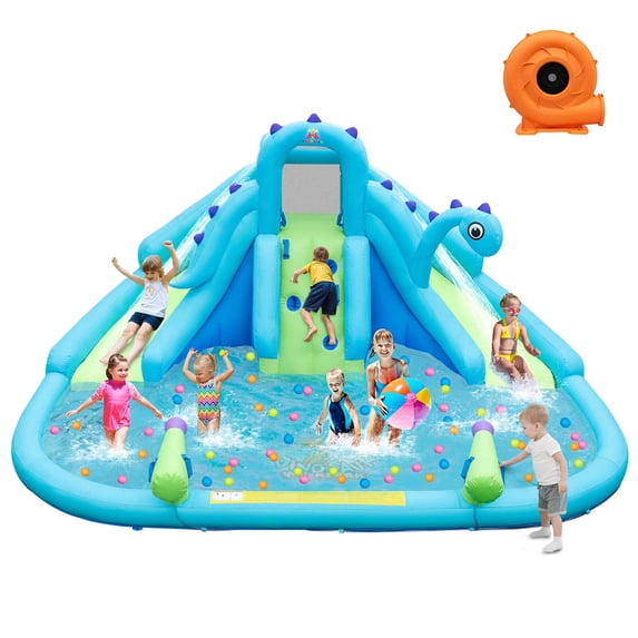 Costway Inflatable Water Slide, Blowup Water Park with Dual Slides ...