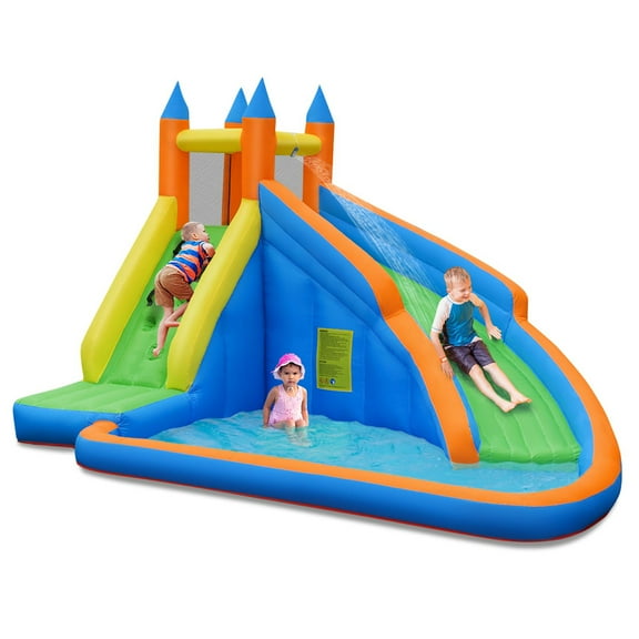 Costway Giant Water Slide Bounce House with Climbing Wall Splash Pool ...