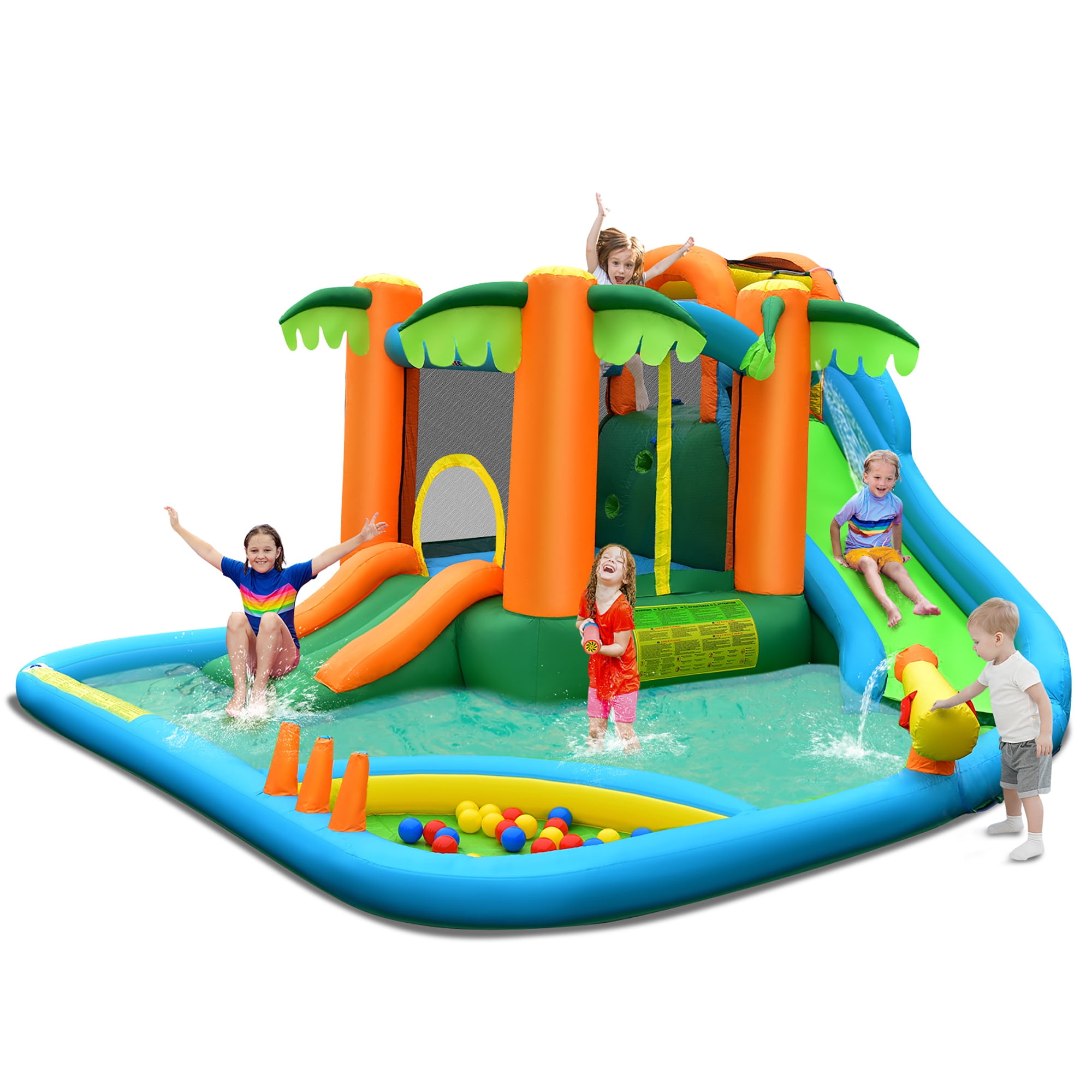 Costway Inflable Water Slide Park with Enhanced Handrail Blower ...