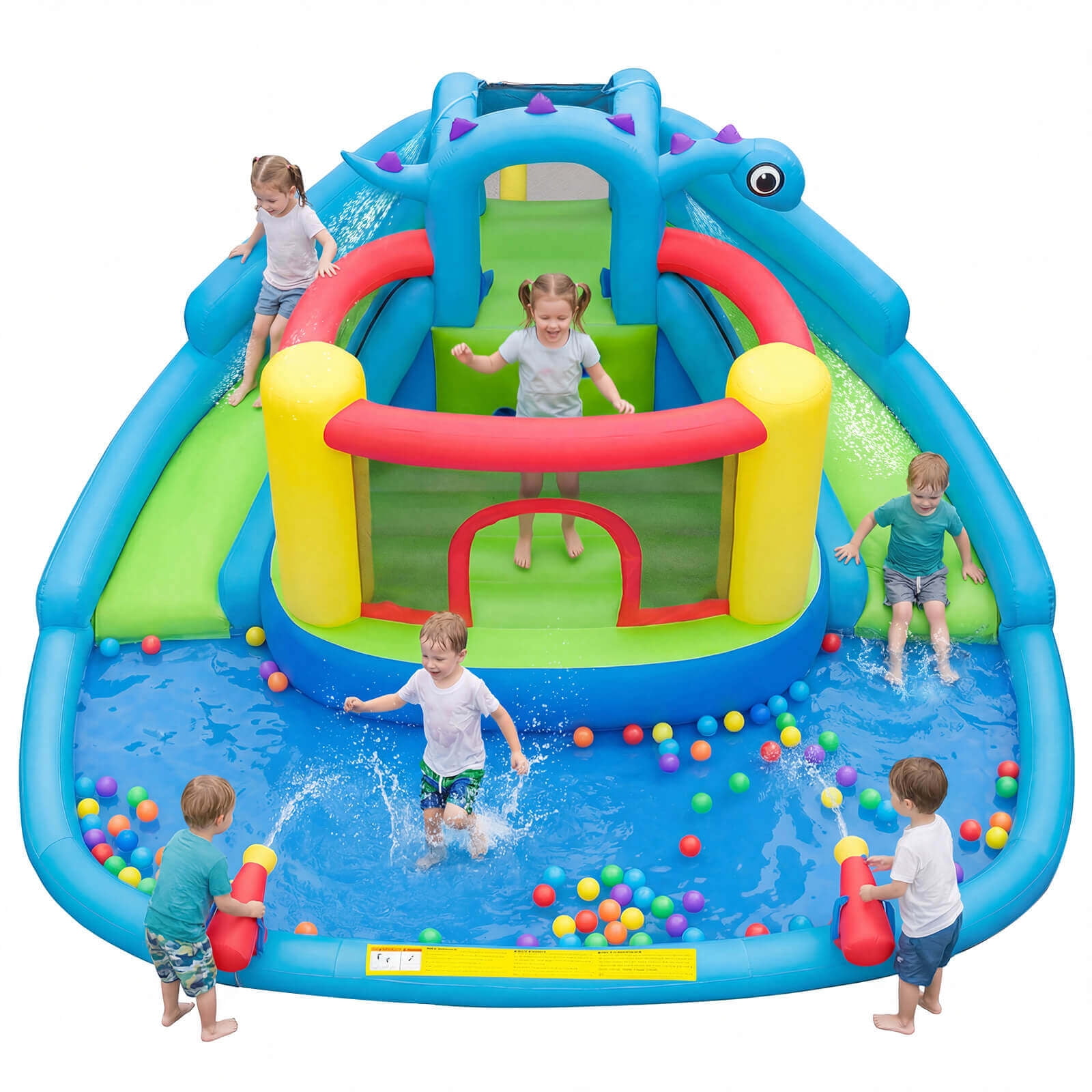Costway Inflatable Water Slide Park with Double Slides, Jumping Area ...