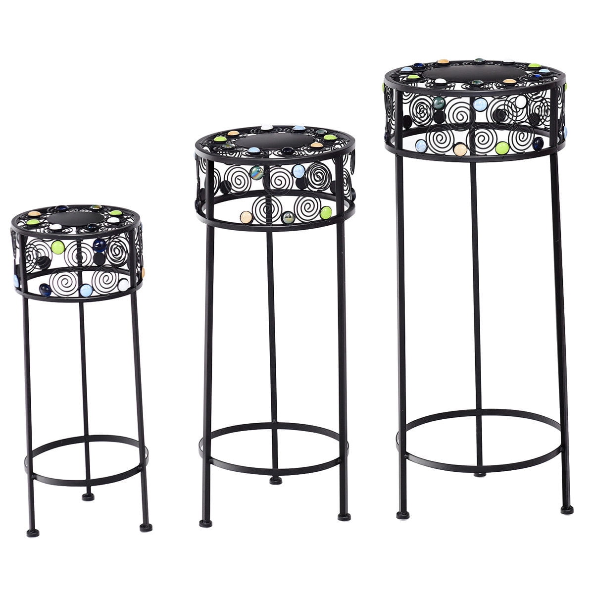Costway Ironwork Pot Plant Stand with Ceramic Beads decor, a Set of 3 ...