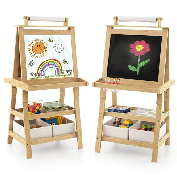 Costway Kids Art Easel Double Sided Chalkboard Magnetic Whiteboard with ...