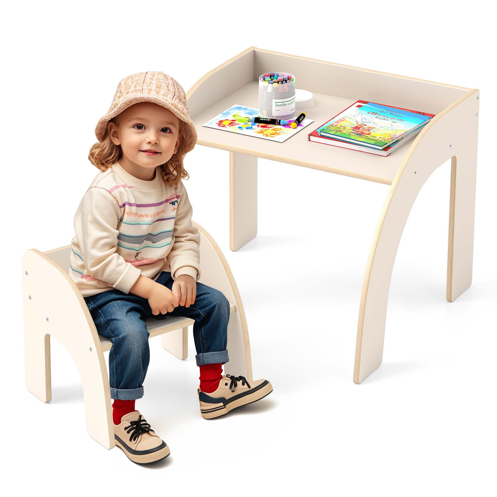 Costway Kids Desk and Chair Set Wooded Toddler Table and Chair Set with ...
