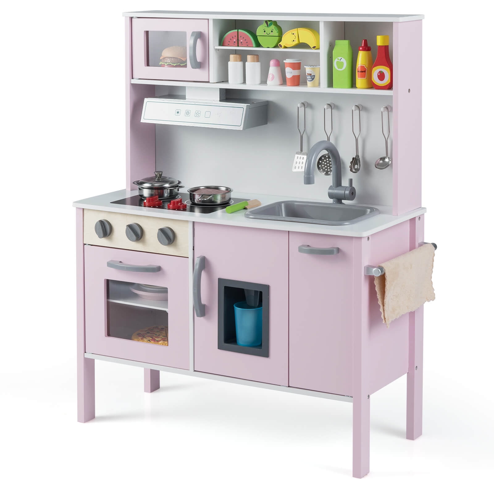Costway Kids Kitchen Playset Wooden Pretend Play Chef Toy with ...