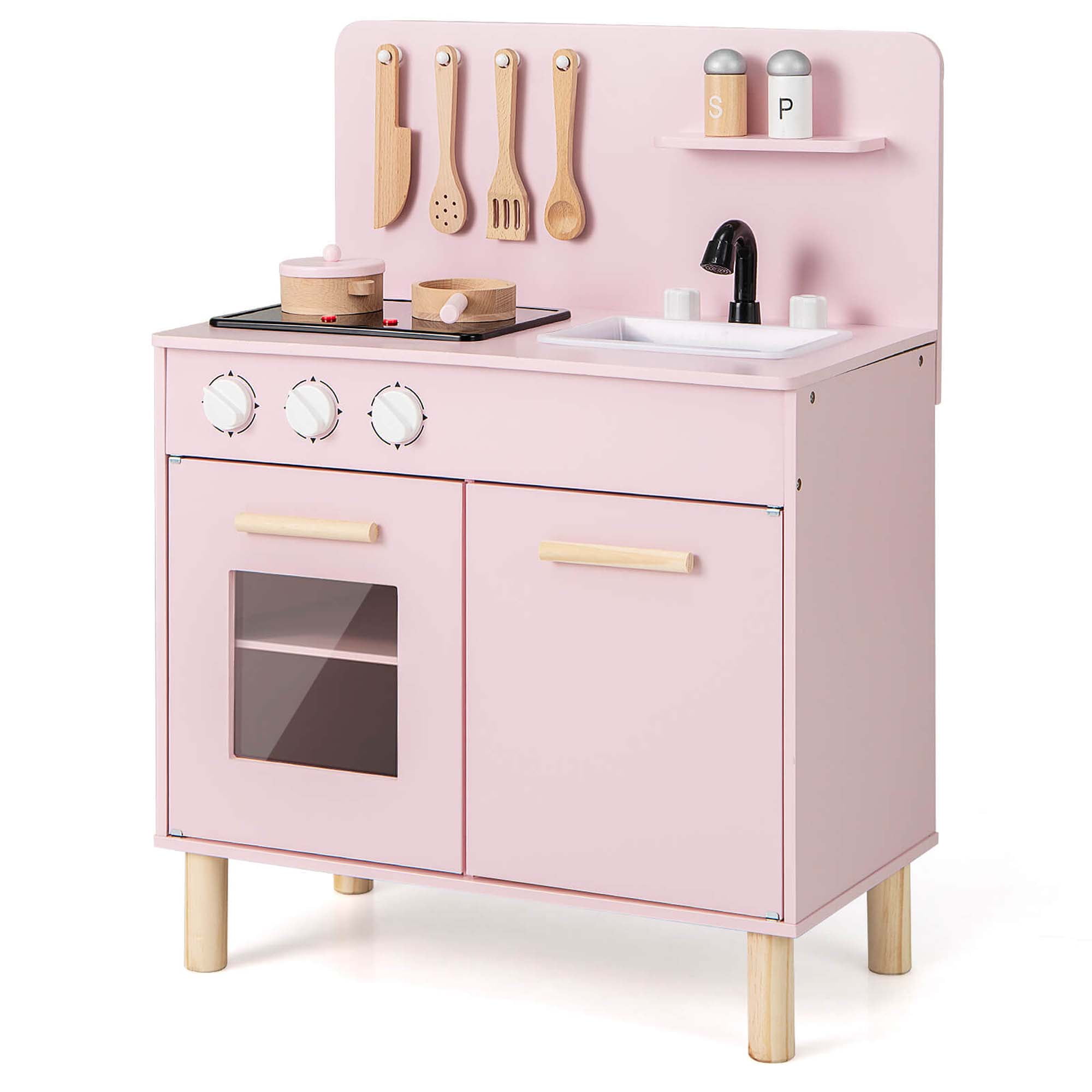Costway Kids Kitchen Playset with Light up Stove & Cooking Sounds Oven ...