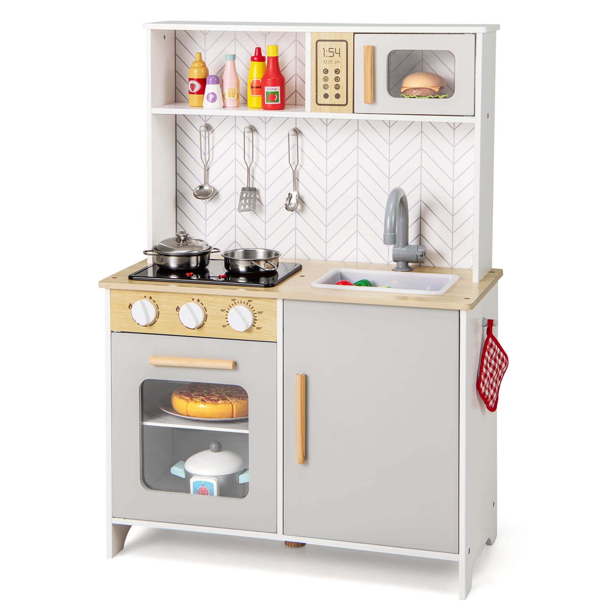 Costway Kids Kitchen Playset with Lights Sounds Microwave Stoves Oven ...