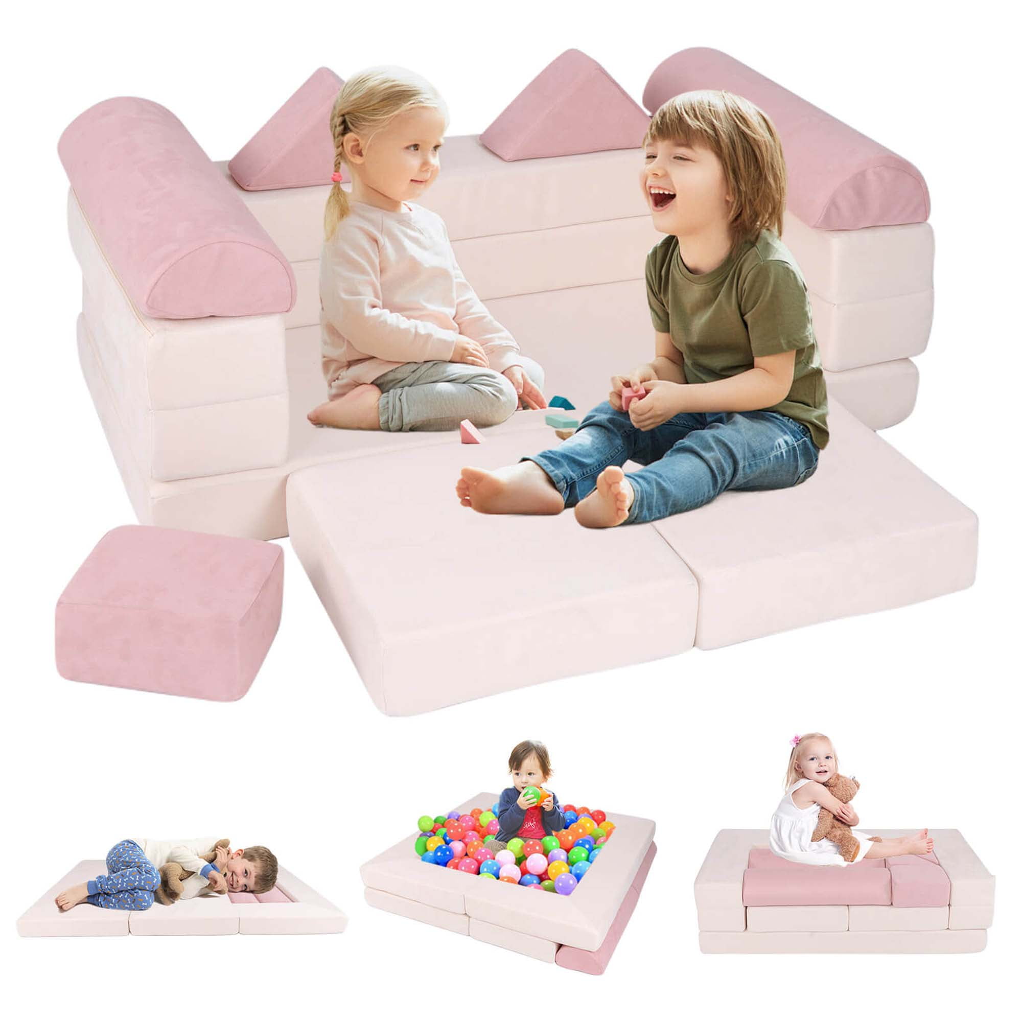 Costway Kids Modular Play Couch Play Set with Suede Fabric Cover High ...