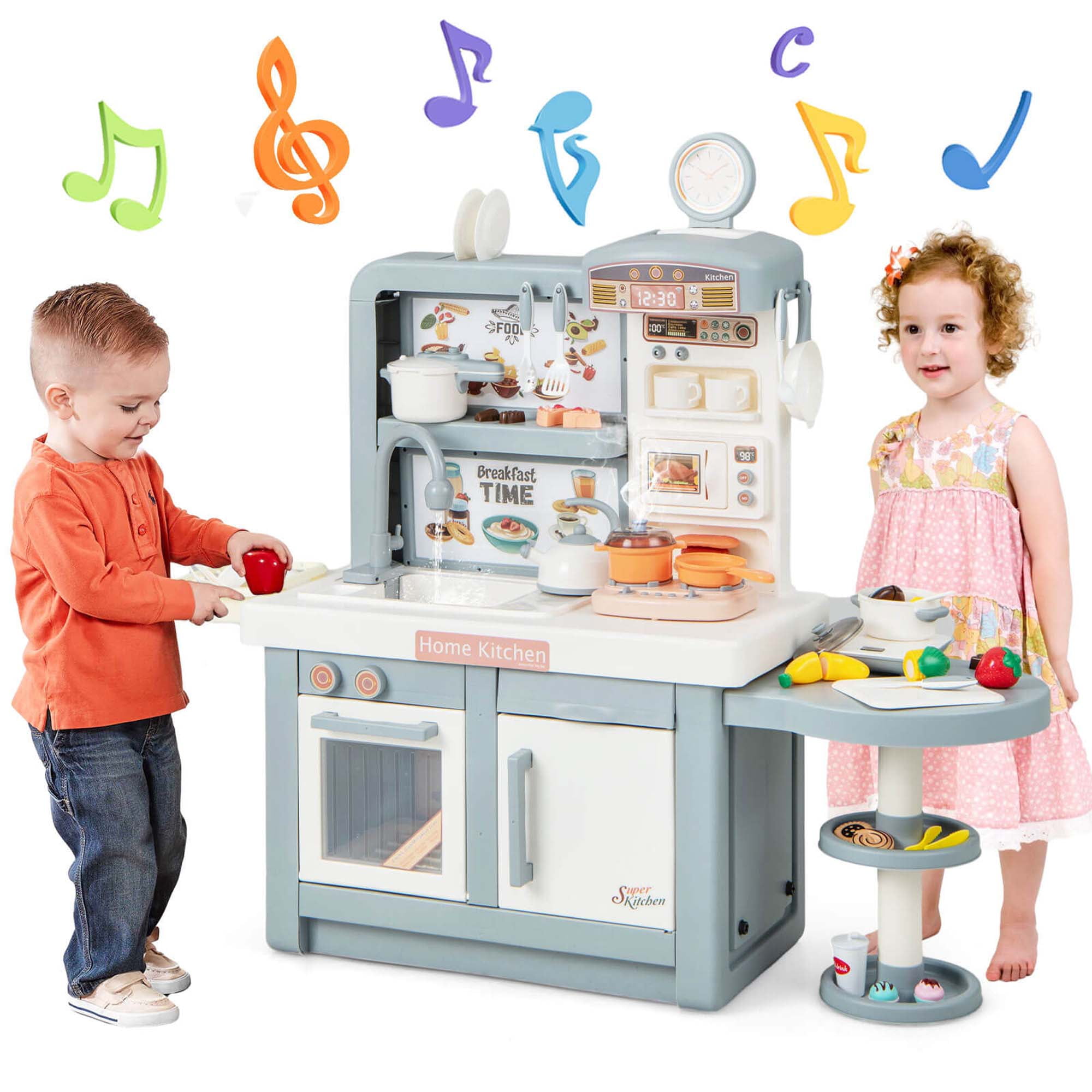 Costway Kids Pretend Kitchen Playset Role Play Kitchen Play Toy with ...